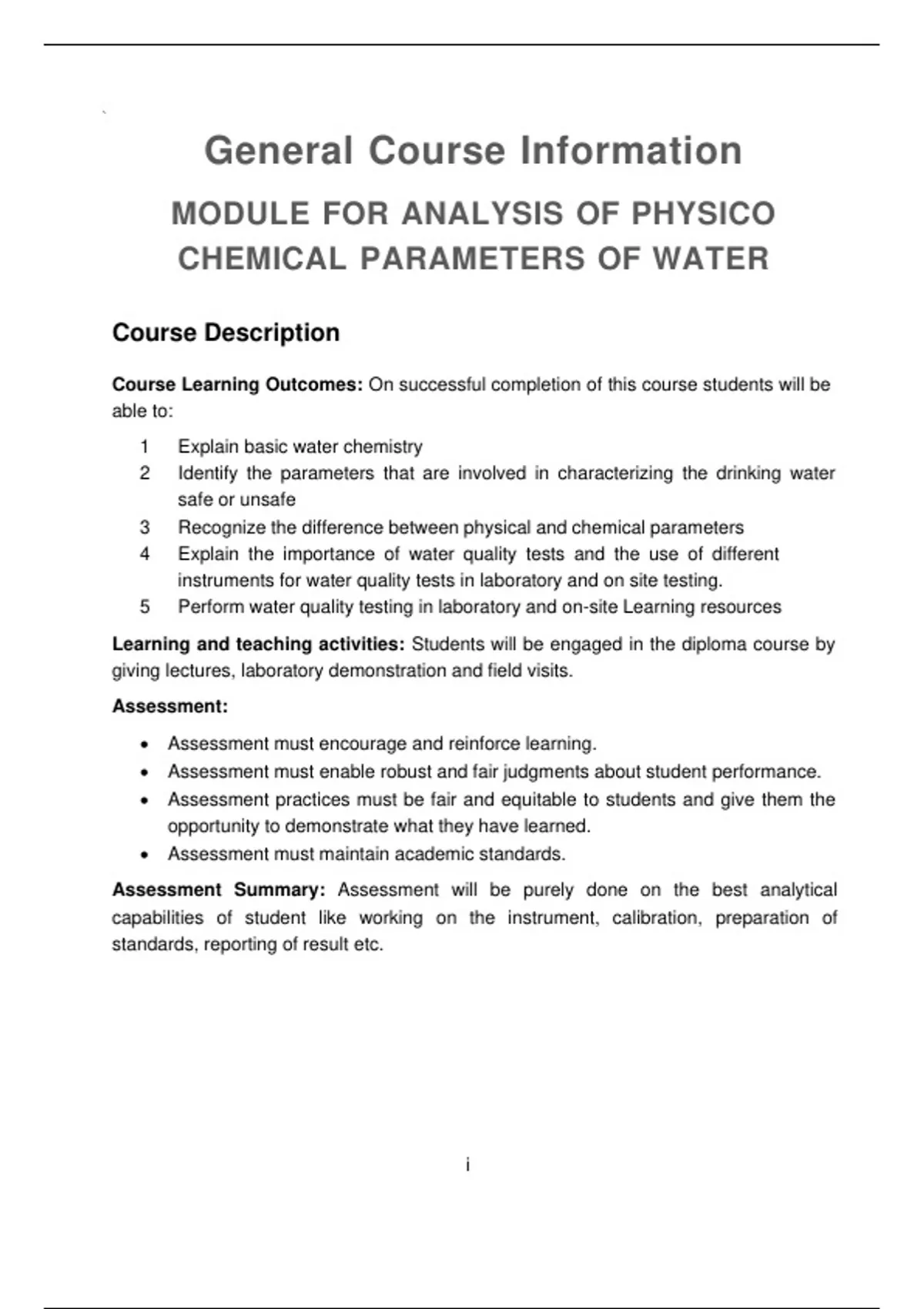 Physical Chemical Analysis of Water and Heavy Metals Analysis of Water ...