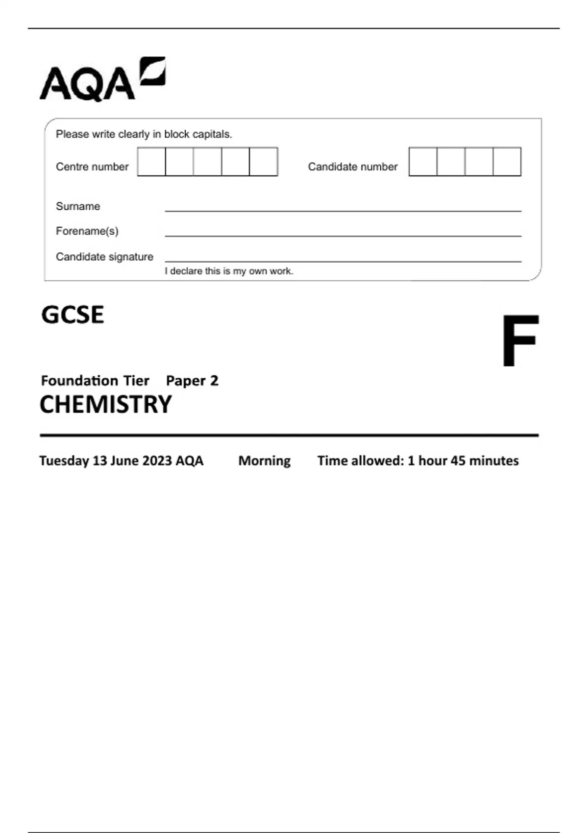 AQA GCSE CHEMISTRY F Foundation Tier Paper 2 8462-2F-QP-Chemistry-G ...