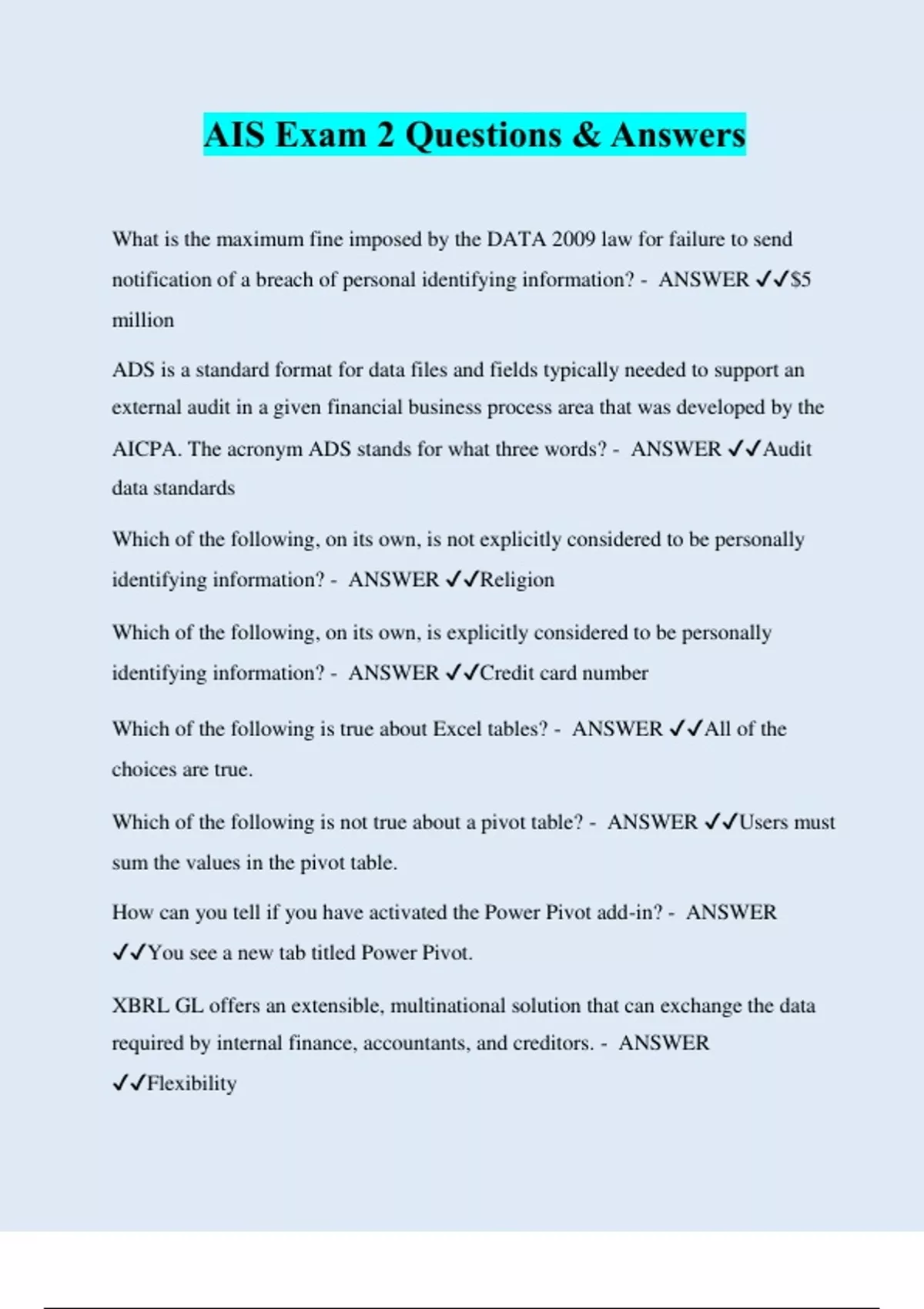 AIS Exam Bundle Pack with Complete Solutions | All Passed| Verified ...