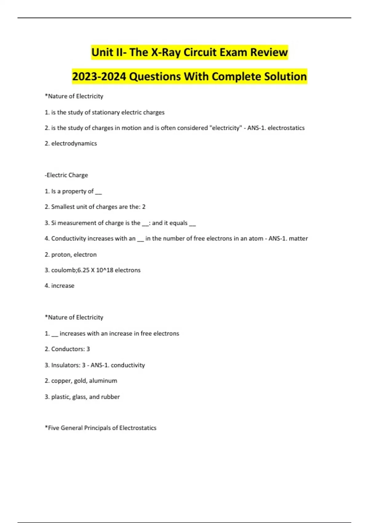 Unit II- The X-Ray Circuit Exam Review Questions With Complete Solution ...