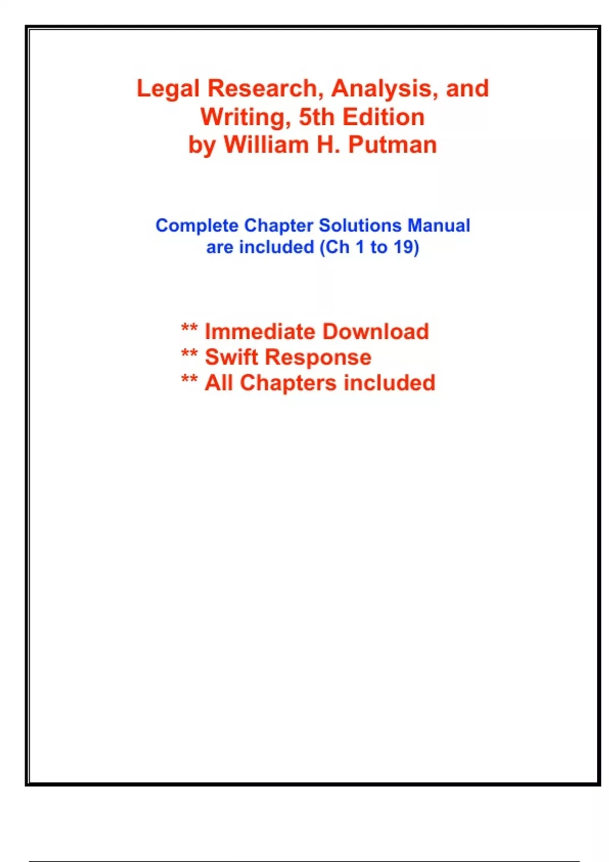 Solutions for Legal Research, Analysis, and Writing, 5th Edition Putman ...