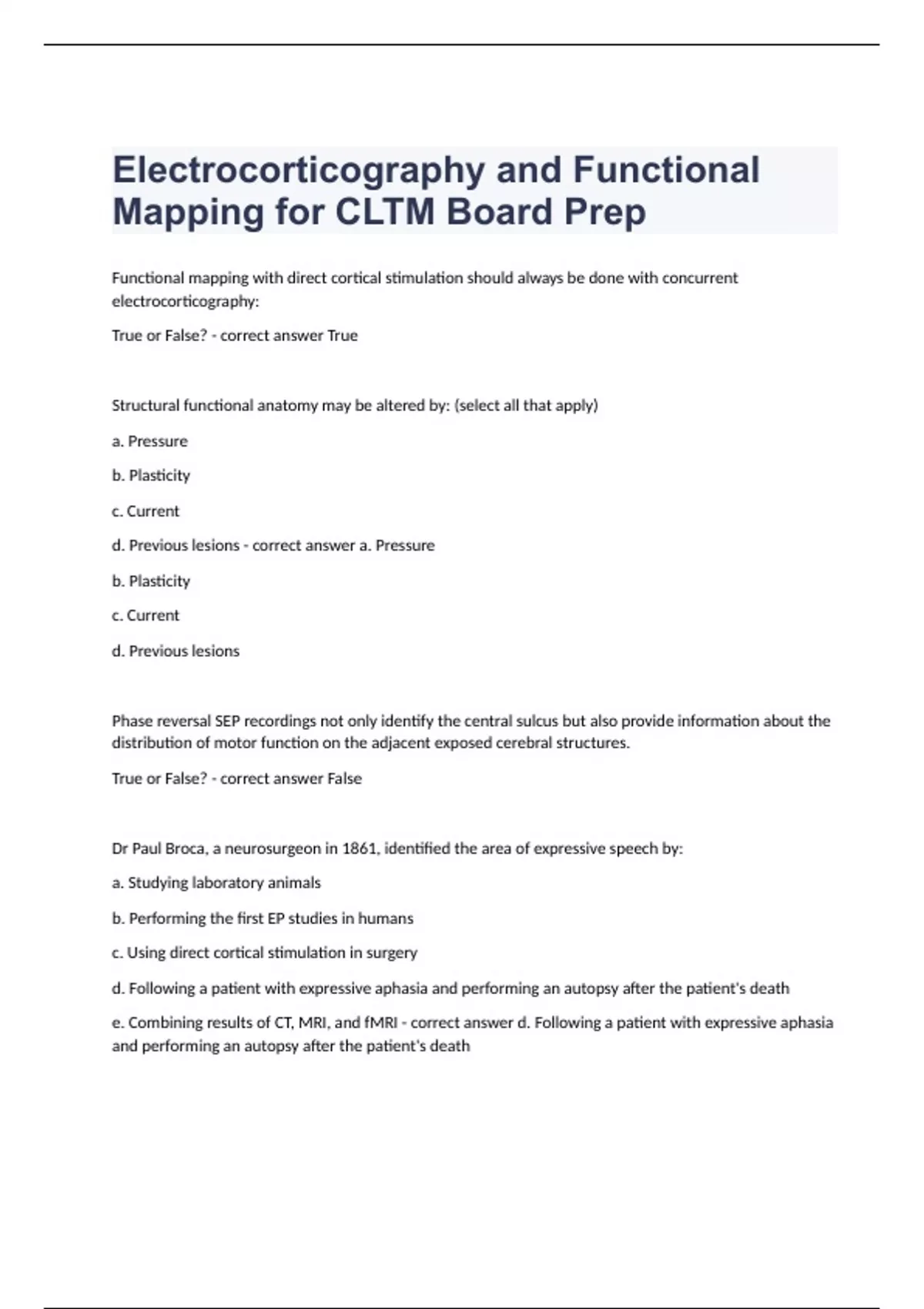 Electrocorticography and Functional Mapping for CLTM Board Prep 2023/ ...