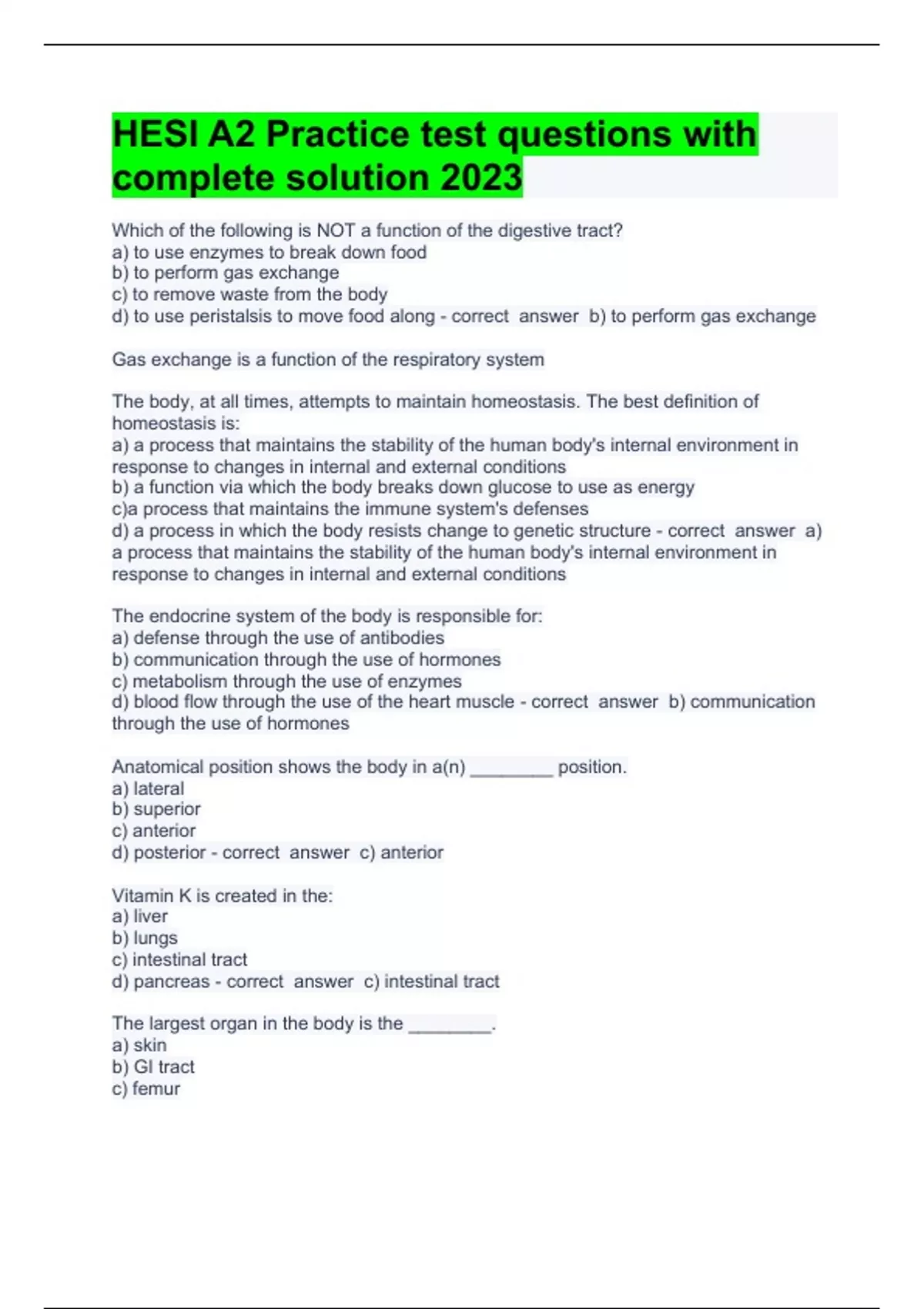 HESI A2 Practice test questions with complete solution 2023/2024 - HESI ...