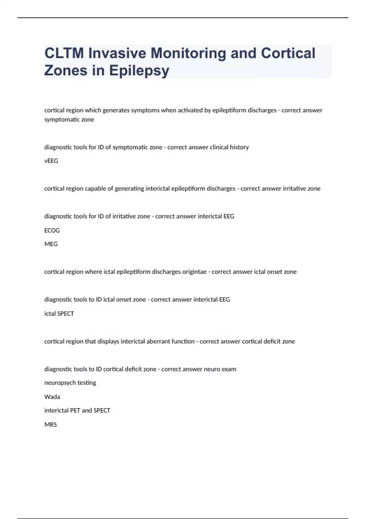 CLTM Invasive Monitoring and Cortical Zones in Epilepsy fully solved ...