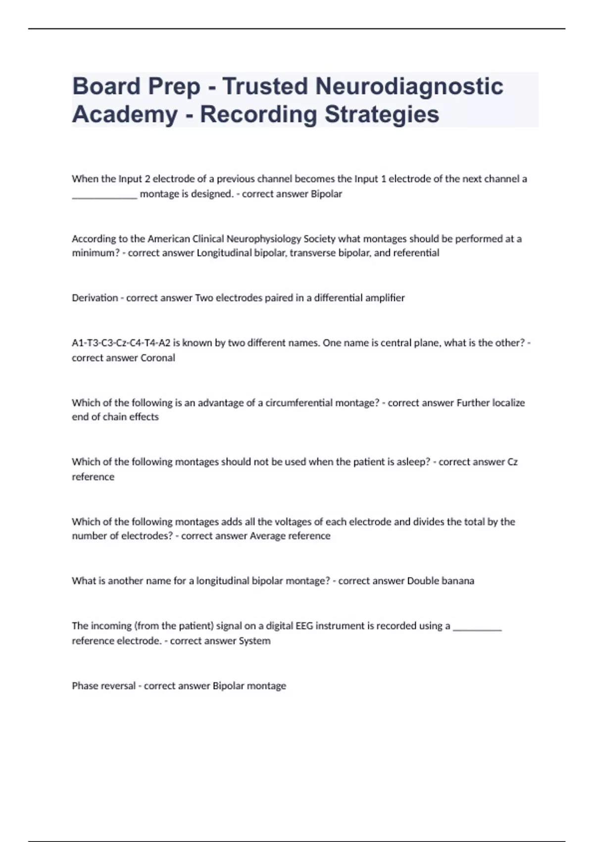 Board Prep - Trusted Neurodiagnostic Academy - Recording Strategies ...