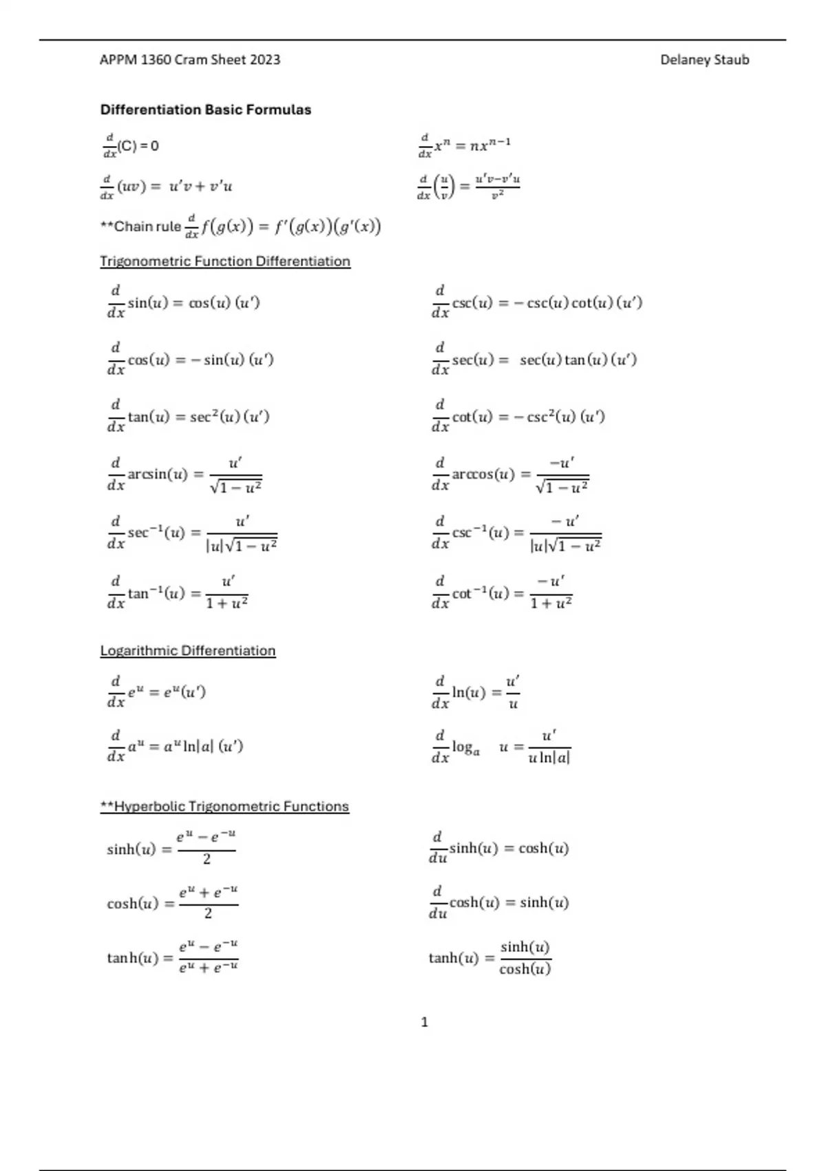 Calculus 2 Overview Study Sheet - Calculus - Stuvia US