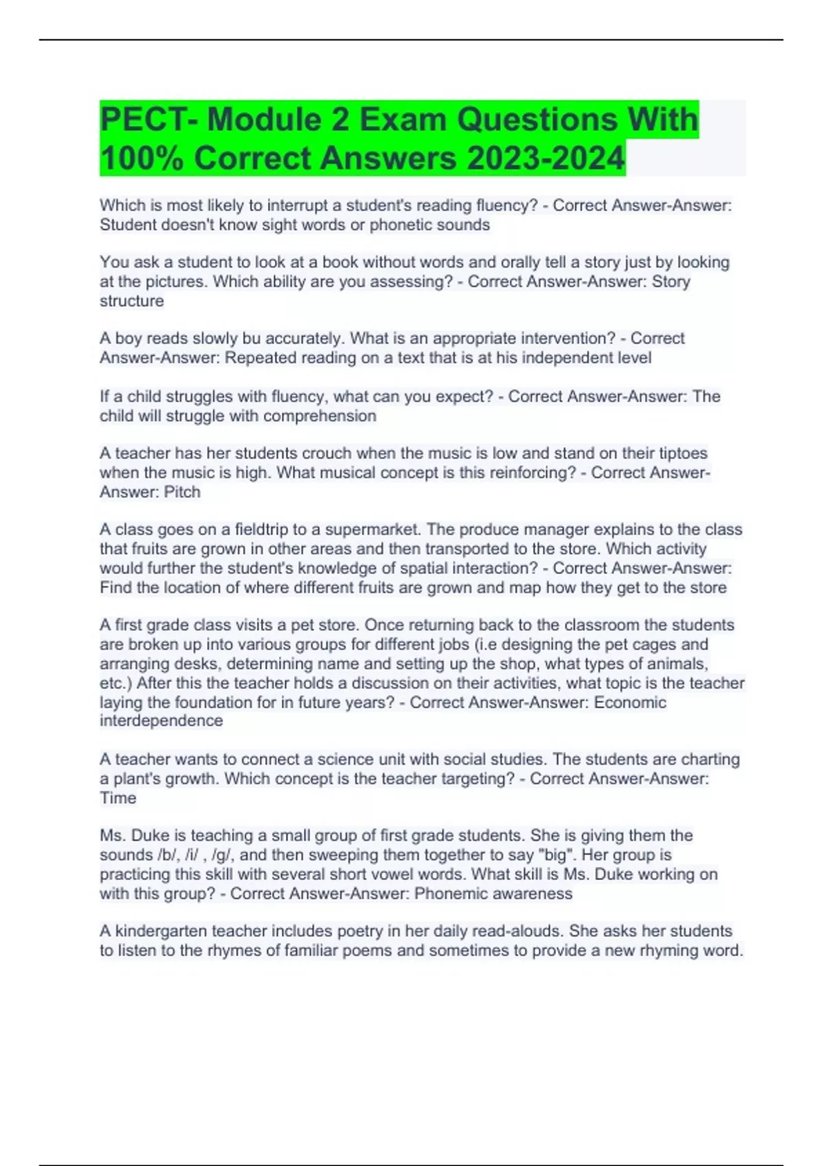 PECT- Module 2 Exam Questions With 100% Correct Answers - PECT- Module ...