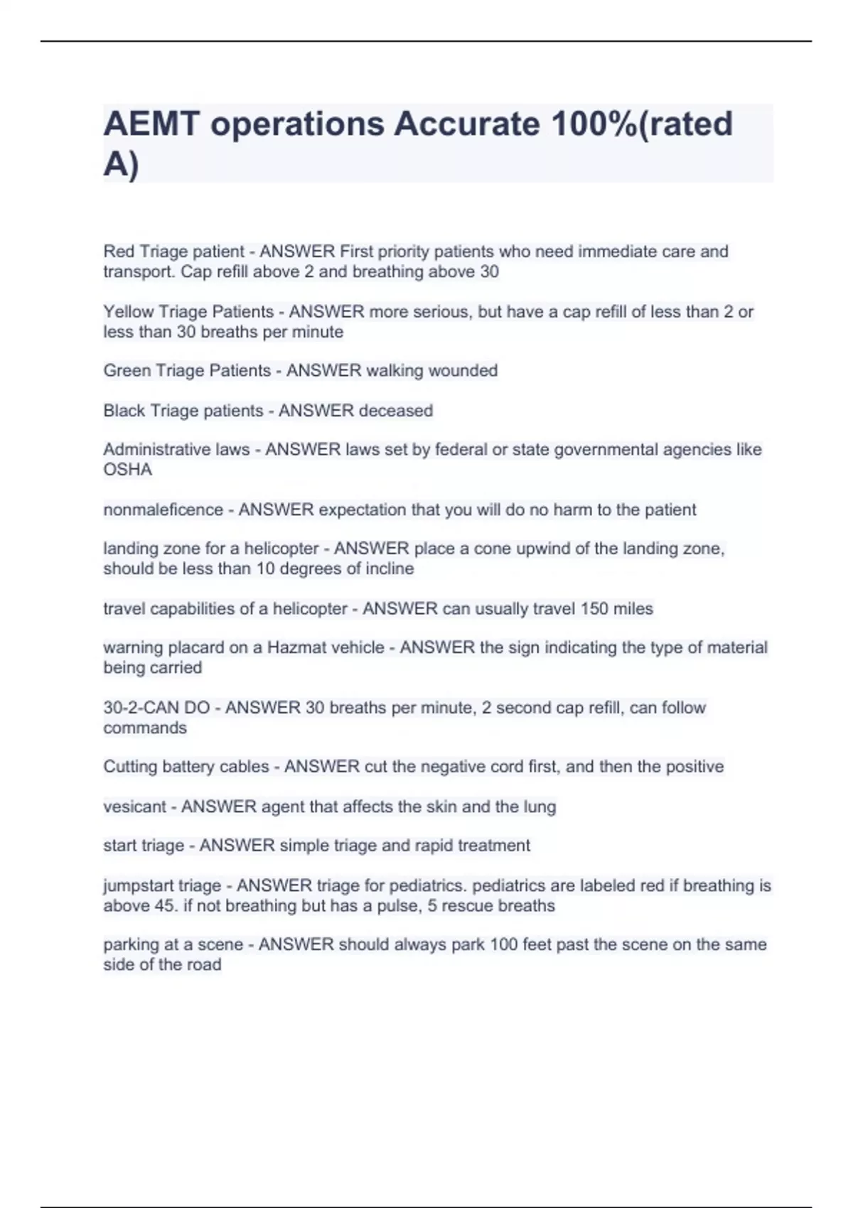 AEMT operations Accurate 100%(rated A) - AEMT operations - Stuvia US
