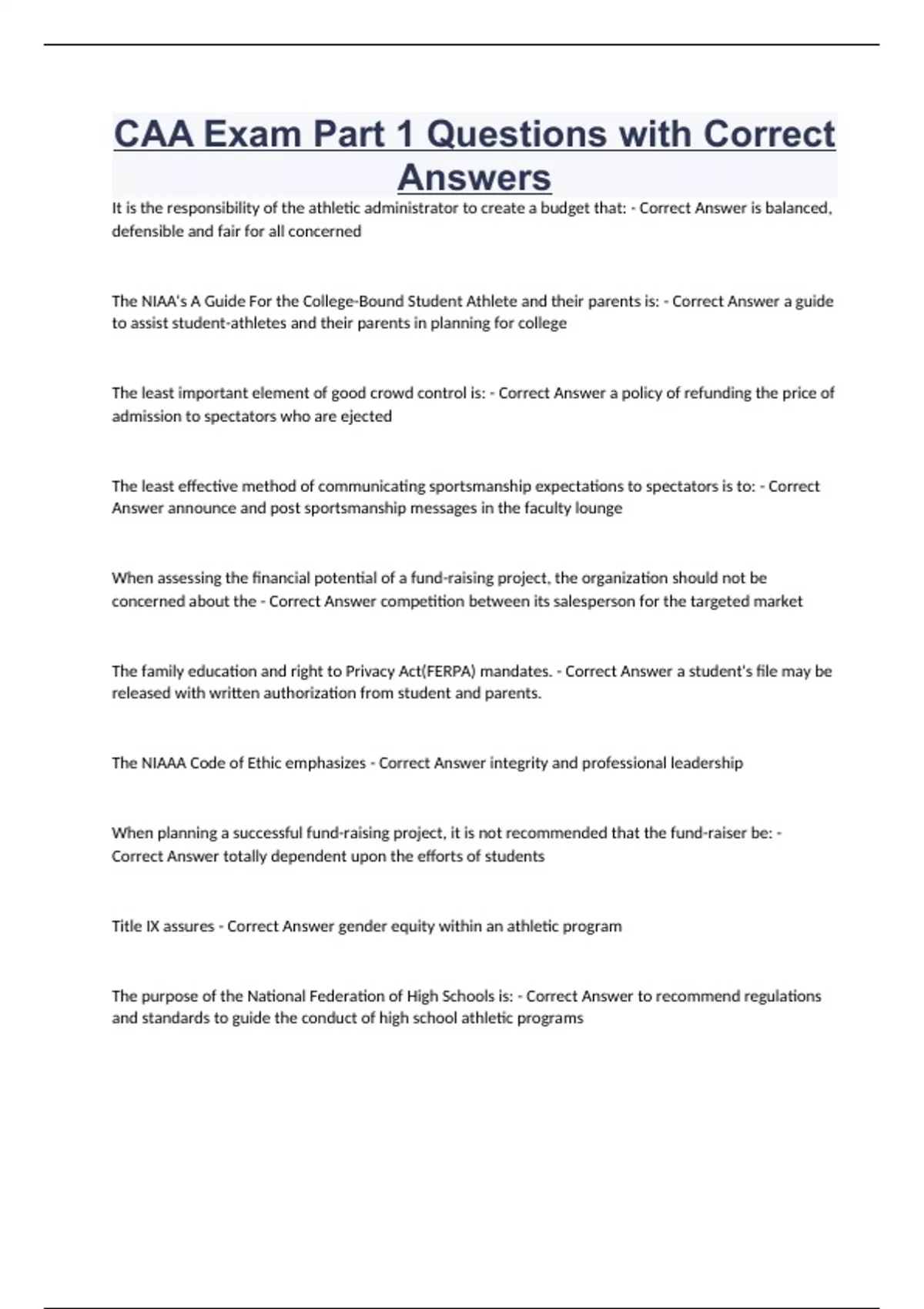 CAA Exam Part 1 Questions with Correct Answers - CAA - Stuvia US