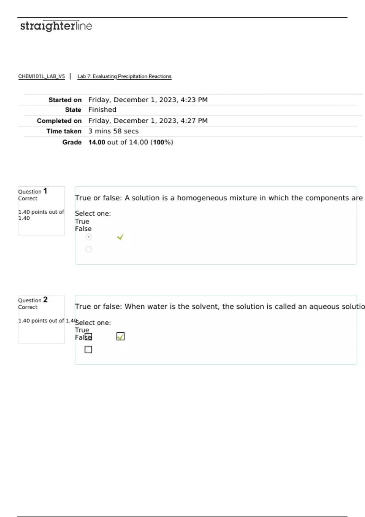 CHEM 101L Lab 7: Evaluating Precipitation Reactions (Straighterline ...