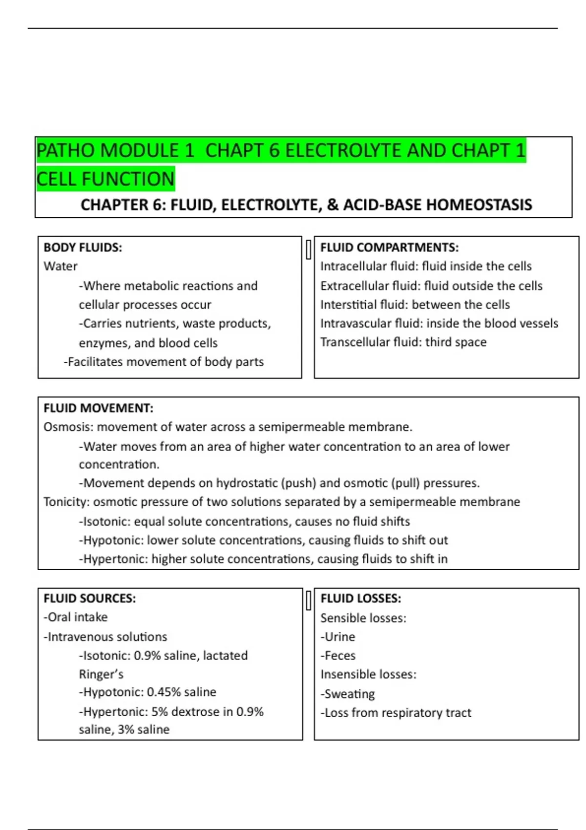 PATHO MODULE 1 CHAPT 6 ELECTROLYTE AND CHAPT 1 CELL FUNCTION - Advance ...