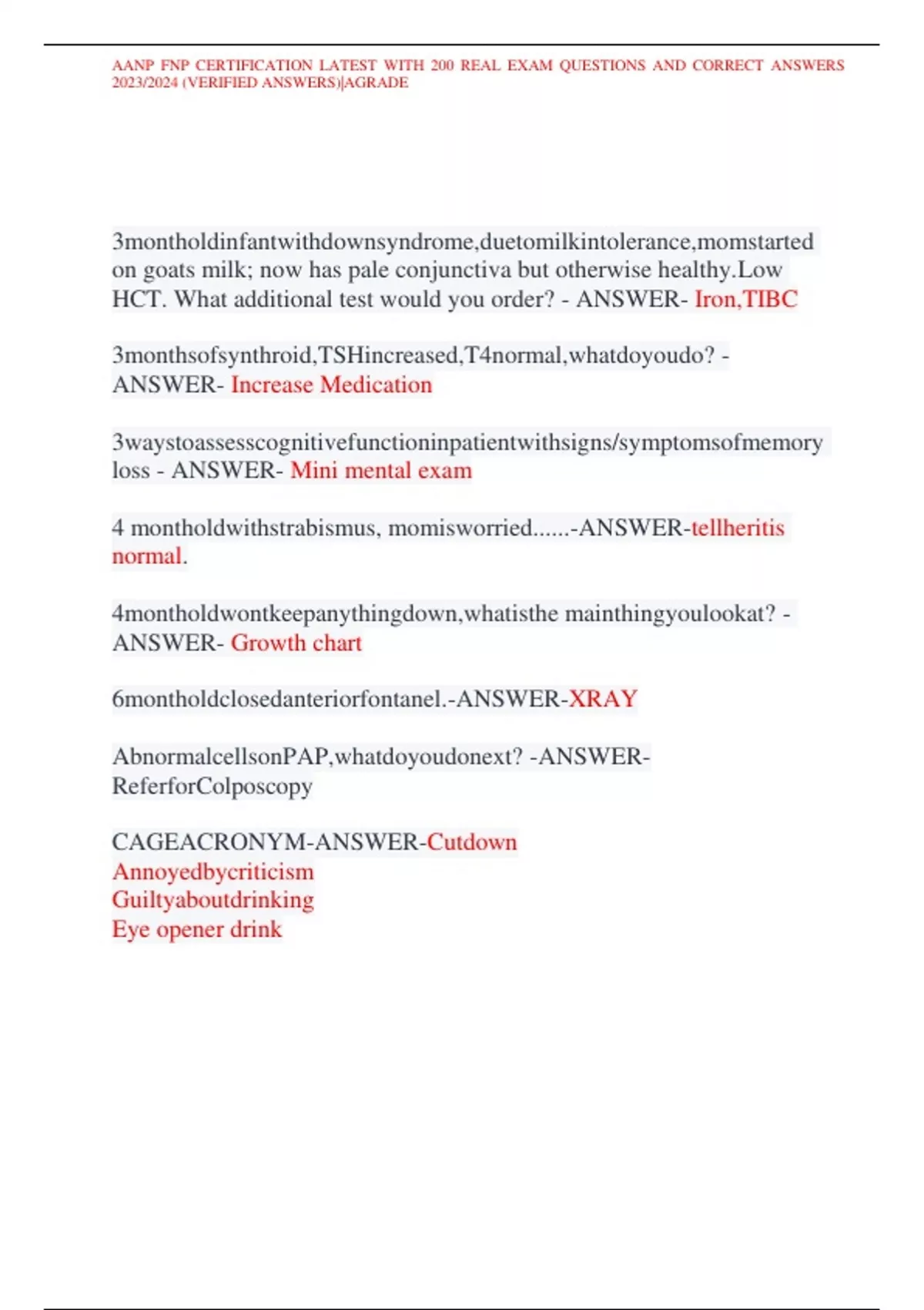 Aanp Fnp Certification Latest With 200 Real Exam Questions And Correct Answers Aanp Fnp