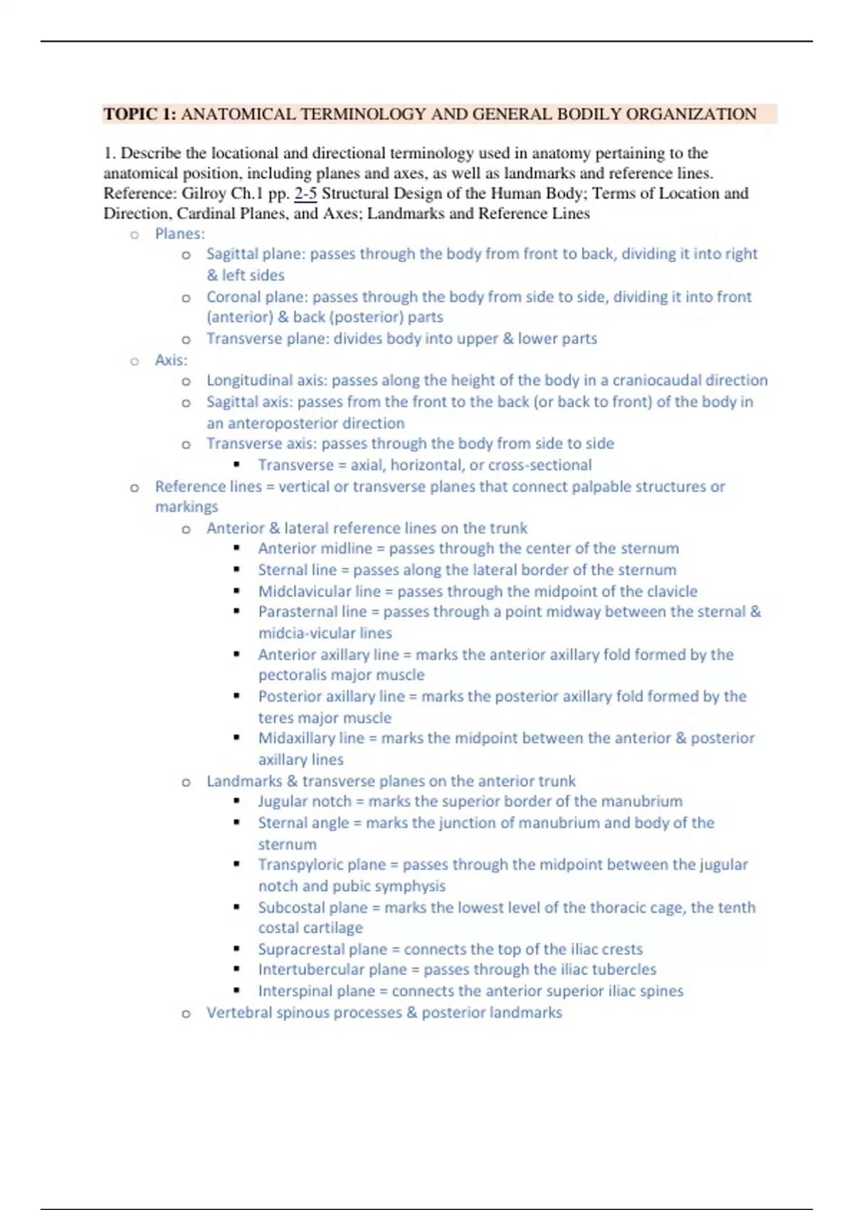 General Anatomy and Anatomy of the Back - MCAT prep - Stuvia US