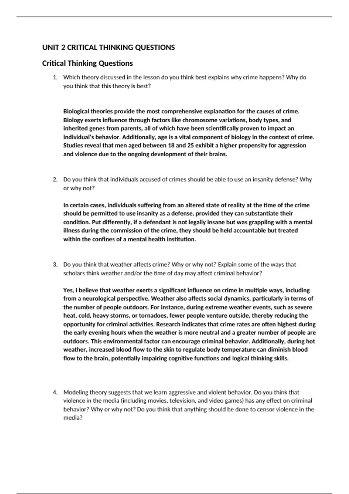 Unit 2 critical Thinking Questions solution - SOL-2640v Criminology I ...