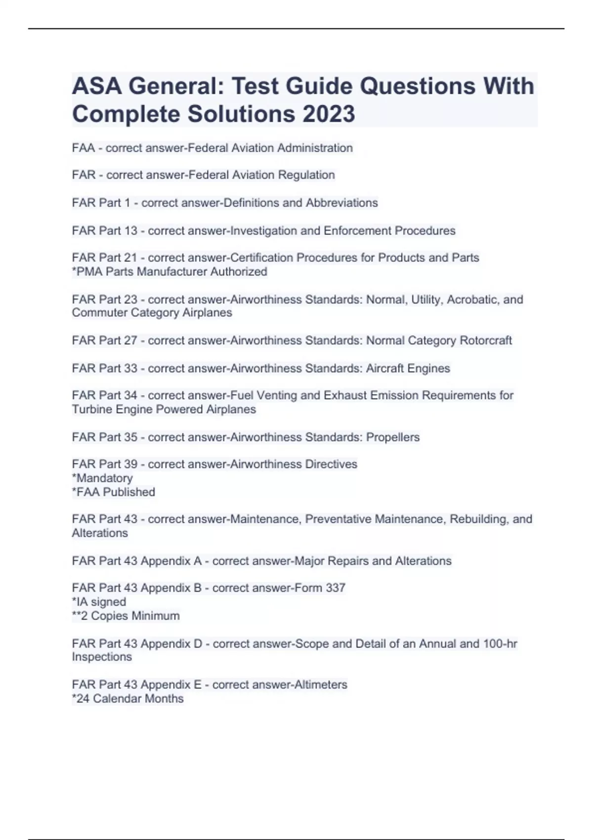 ASA General: Test Guide Questions With Complete Solutions 2023 - ASA ...