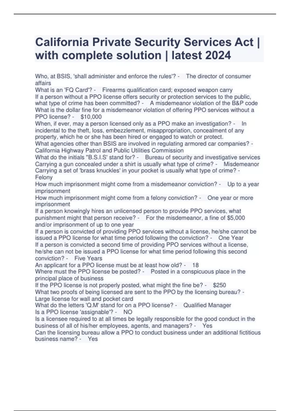 California Private Security Services Act | with complete solution ...