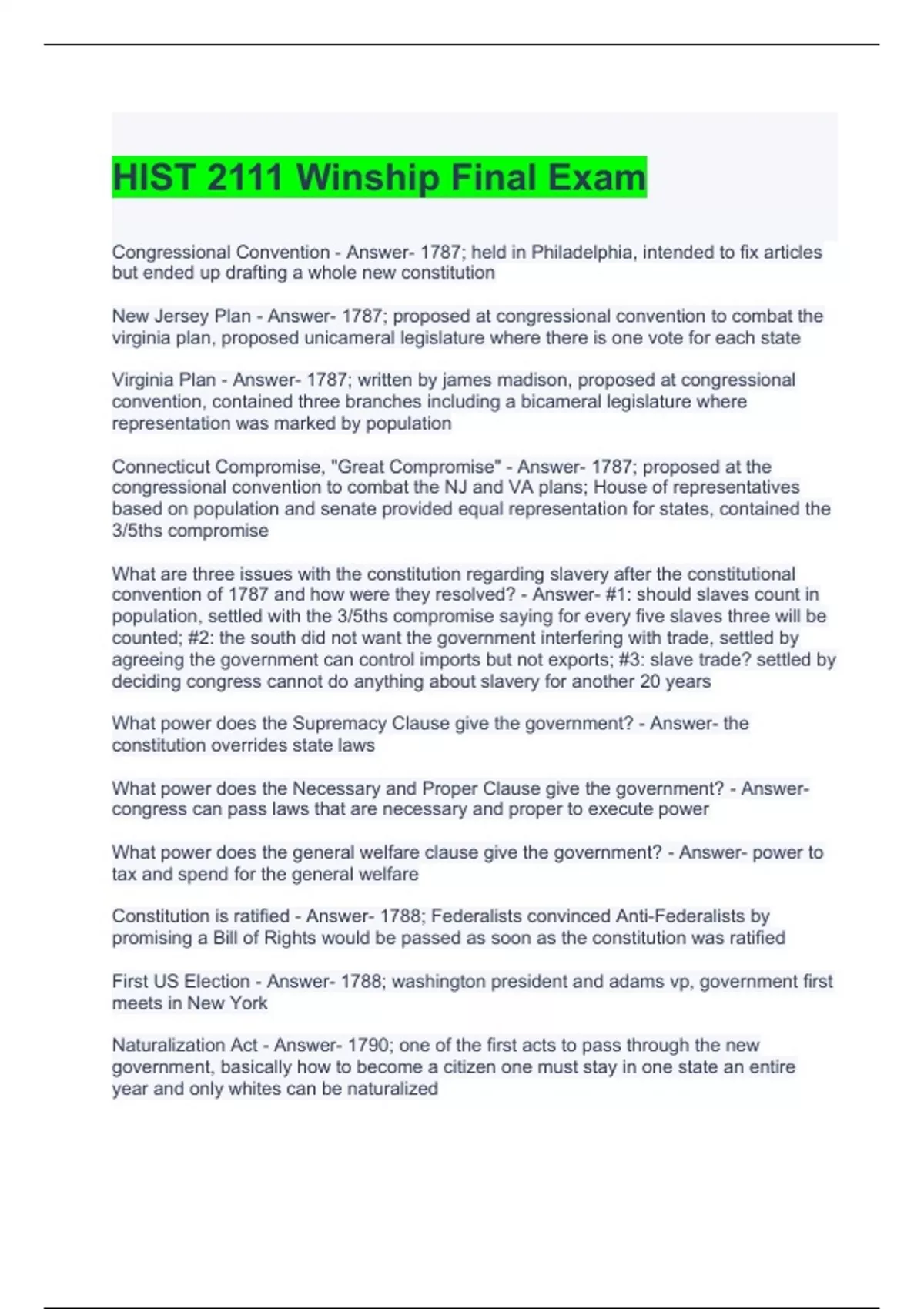 HIST 2111 Winship Final Exam Questions and Answers - UGA History 2111 ...