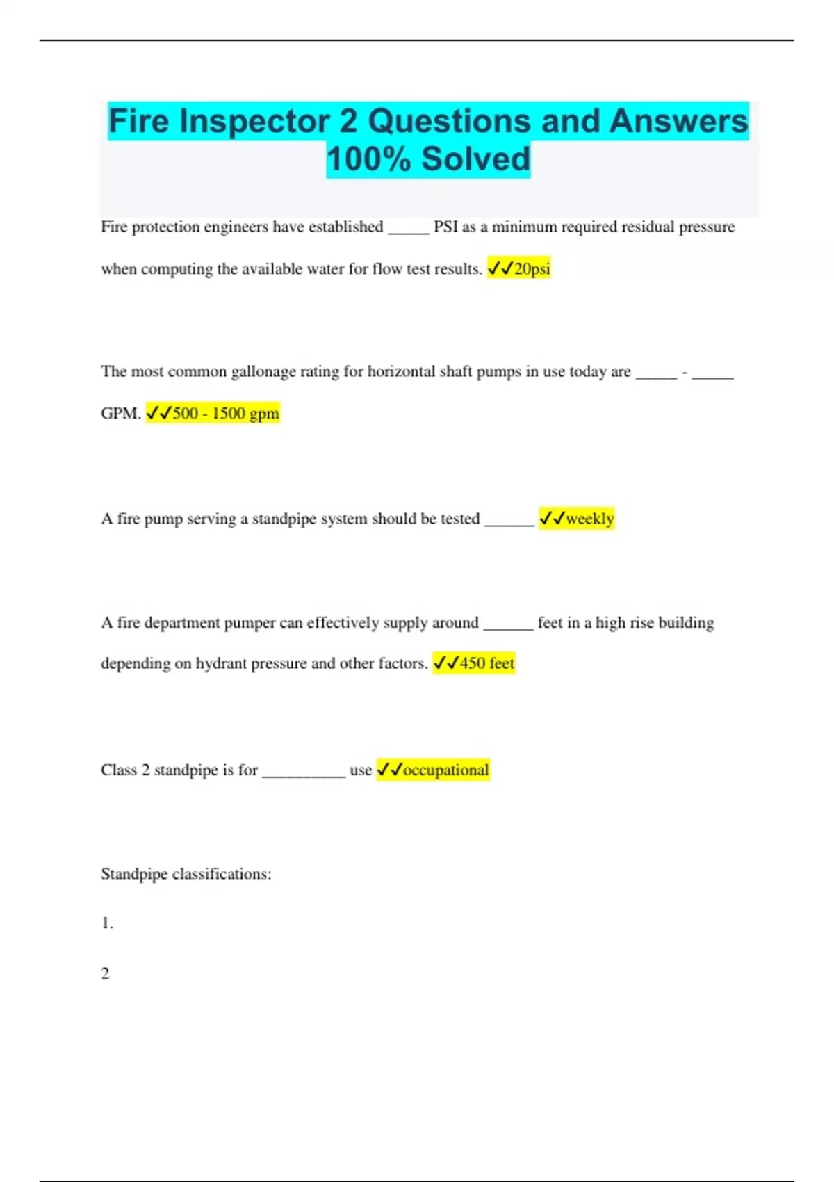 Fire Inspector 2 Questions and Answers 100% Solved - Fire Inspector 2 ...