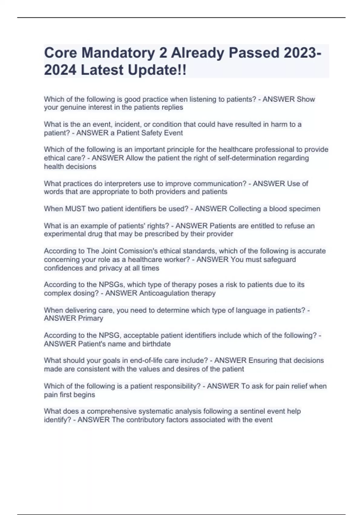 Core Mandatory 2 Already Passed Latest Update!! - Prophecy- Core ...