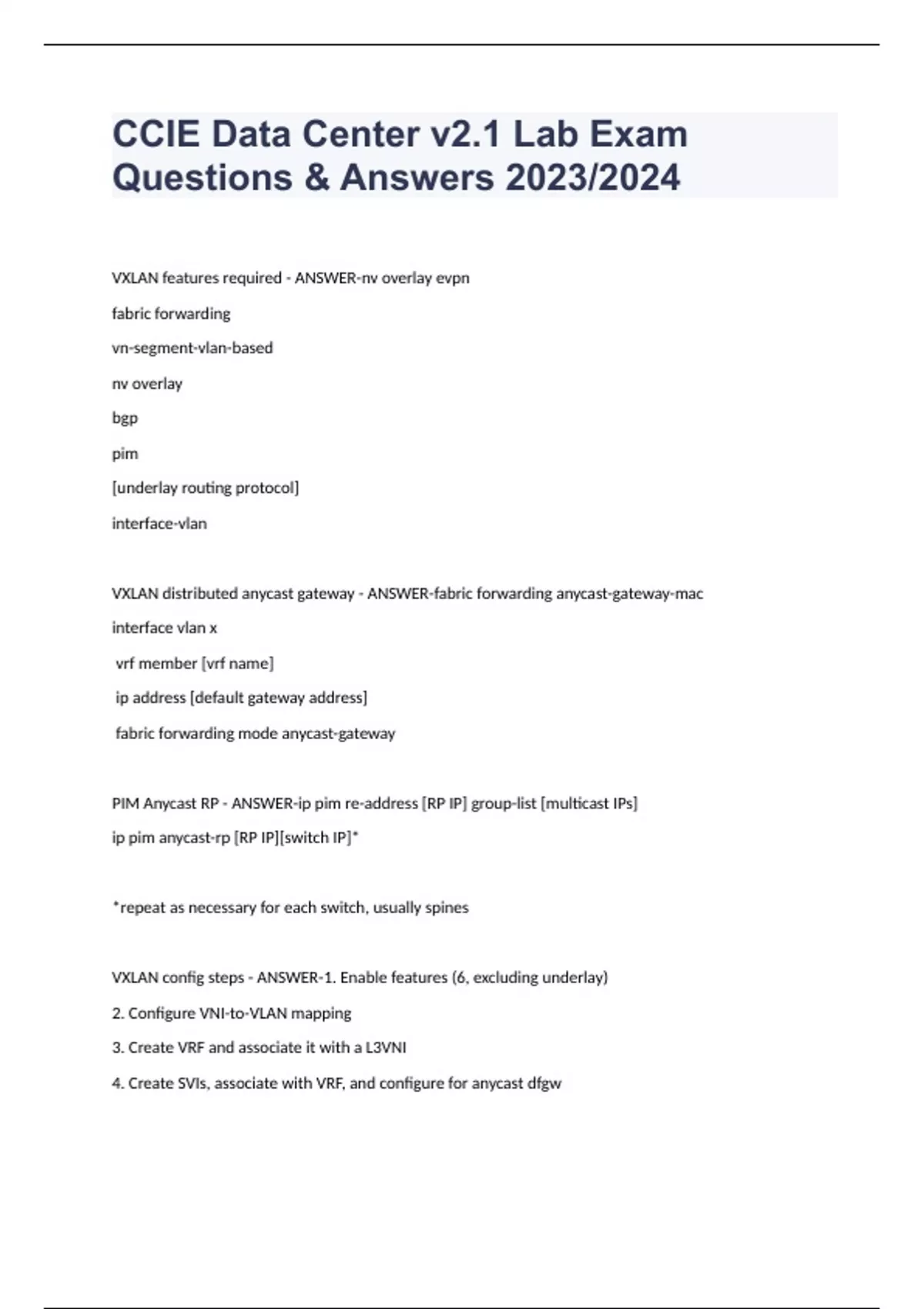 CCIE Data Center v2.1 Lab Exam Questions & Answers 2023/2024 - CCIE Data Center v2.1 Lab - Stuvia US