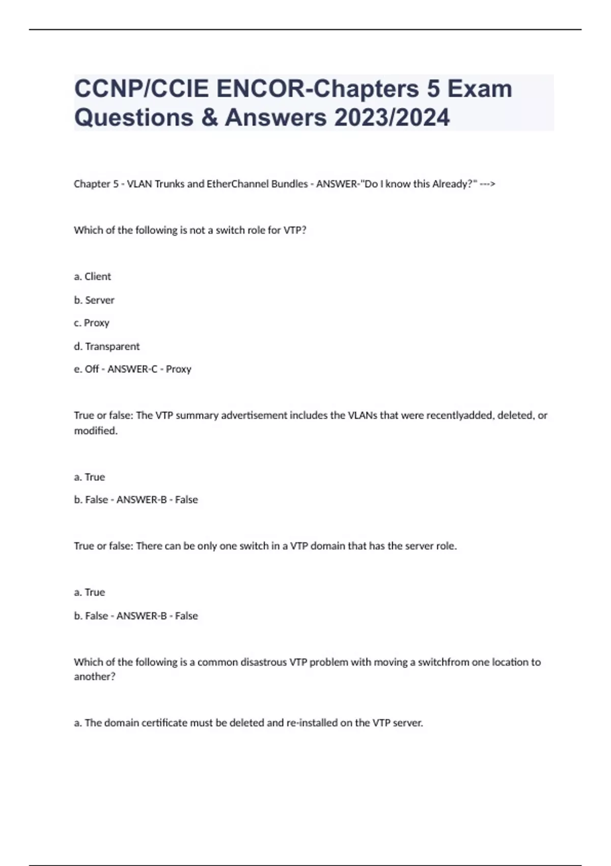 CCNP/CCIE ENCOR-Chapters 5 Exam Questions & Answers 2023/2024 - CCNP/CCIE ENCOR - Stuvia US