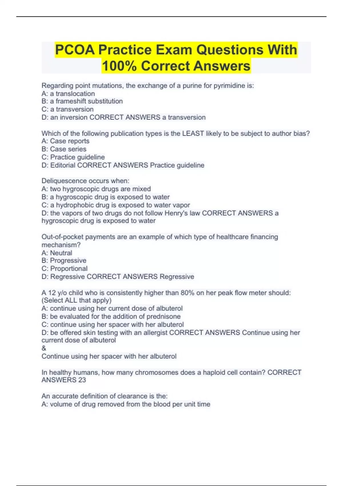 PCOA Practice Exam Questions With 100% Correct Answers - PCOA - Stuvia US