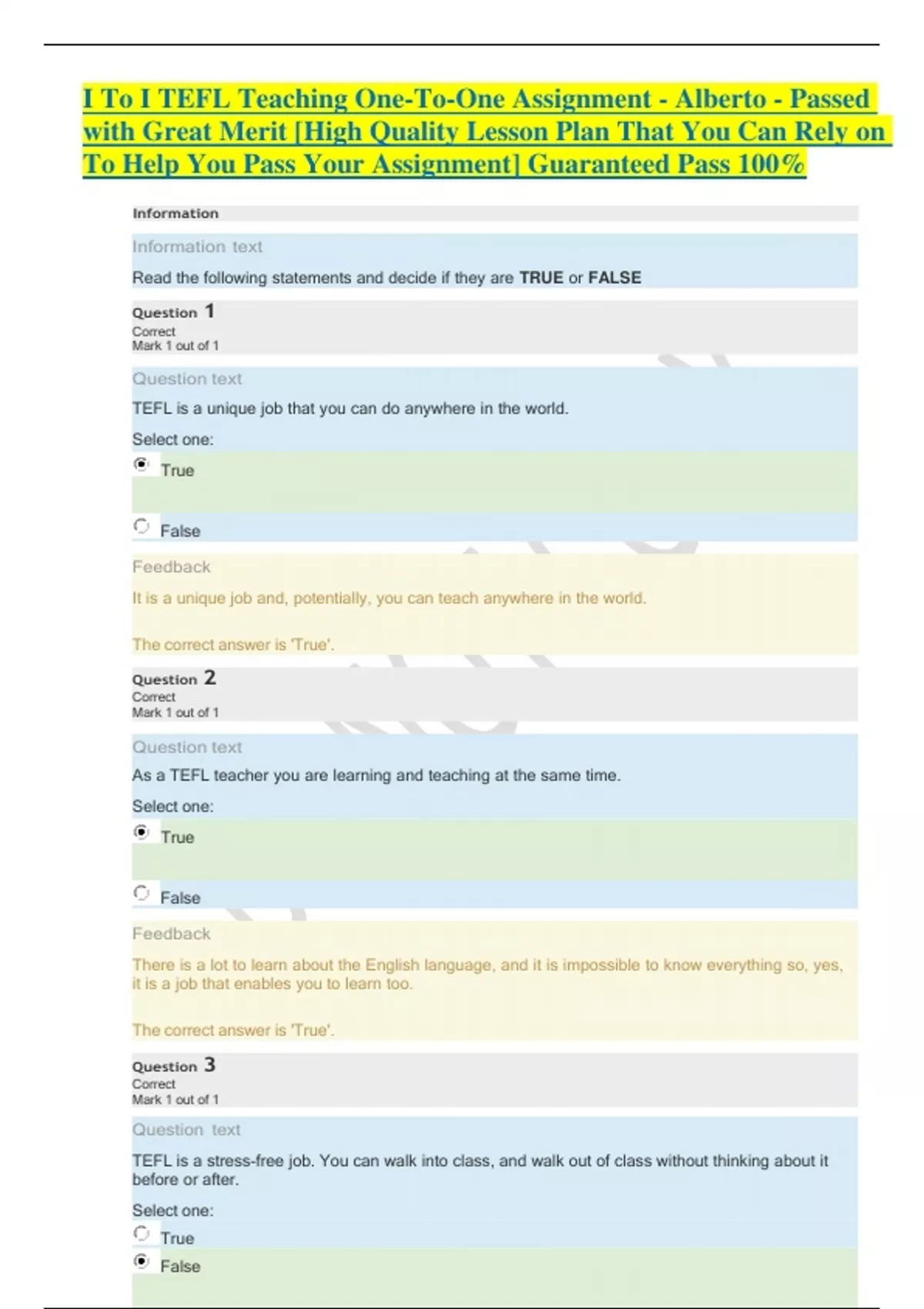 I To I TEFL Teaching One-To-One Assignment - Alberto - Passed with ...