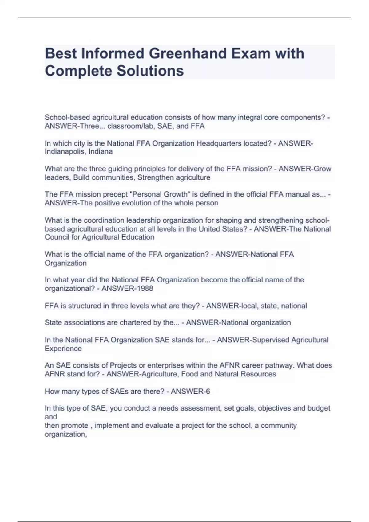 Best Informed Greenhand Exam with Complete Solutions - Best Informed ...