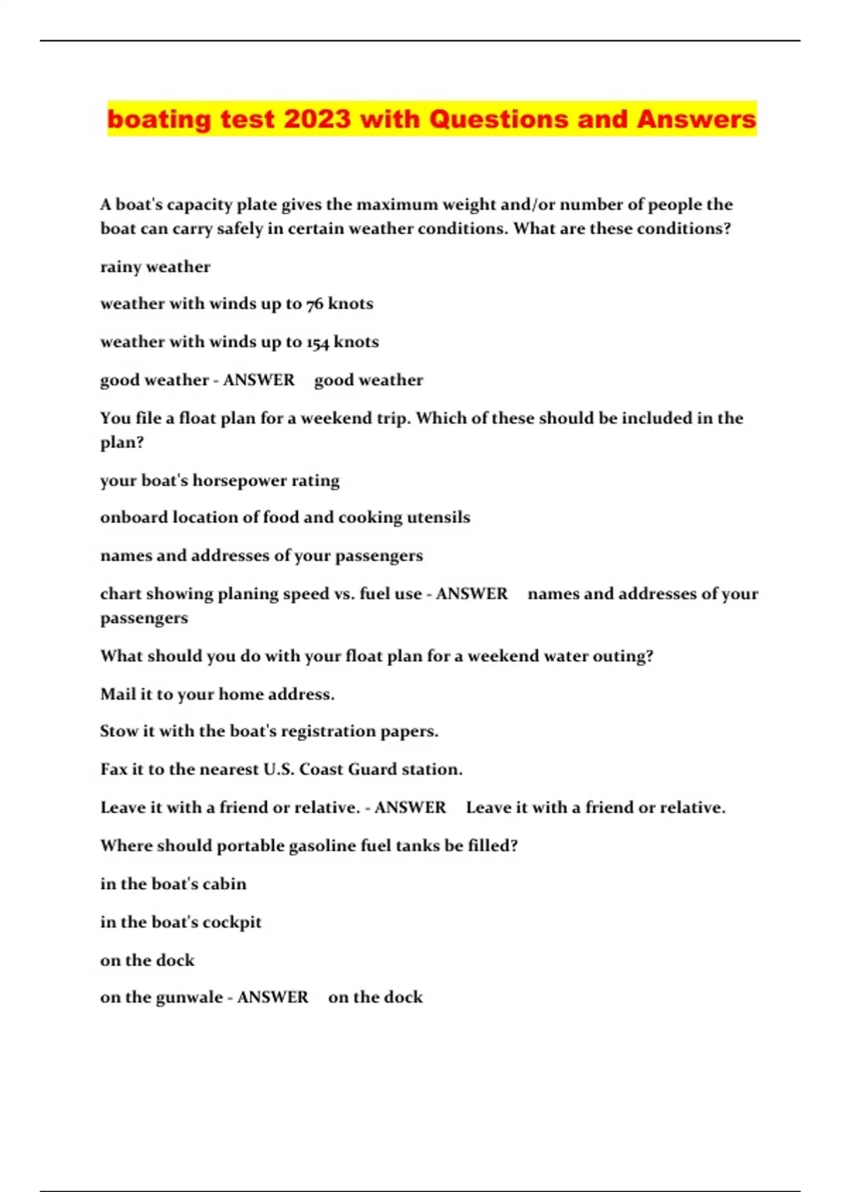 boating test 2023 with Questions and Answers - Nj Boating - Stuvia US