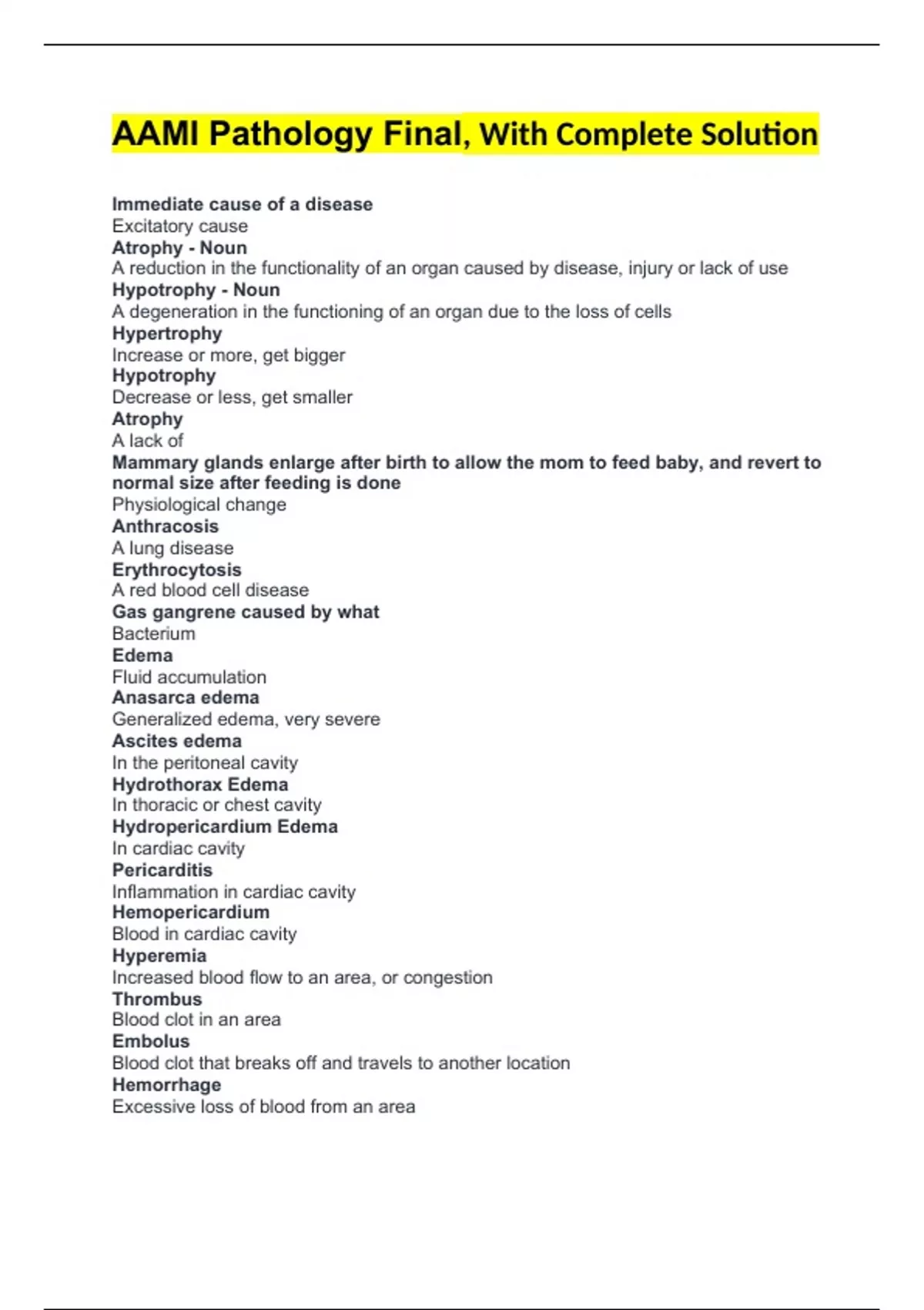 AAMI Pathology Final, With Complete Solution - AAMI - Stuvia US
