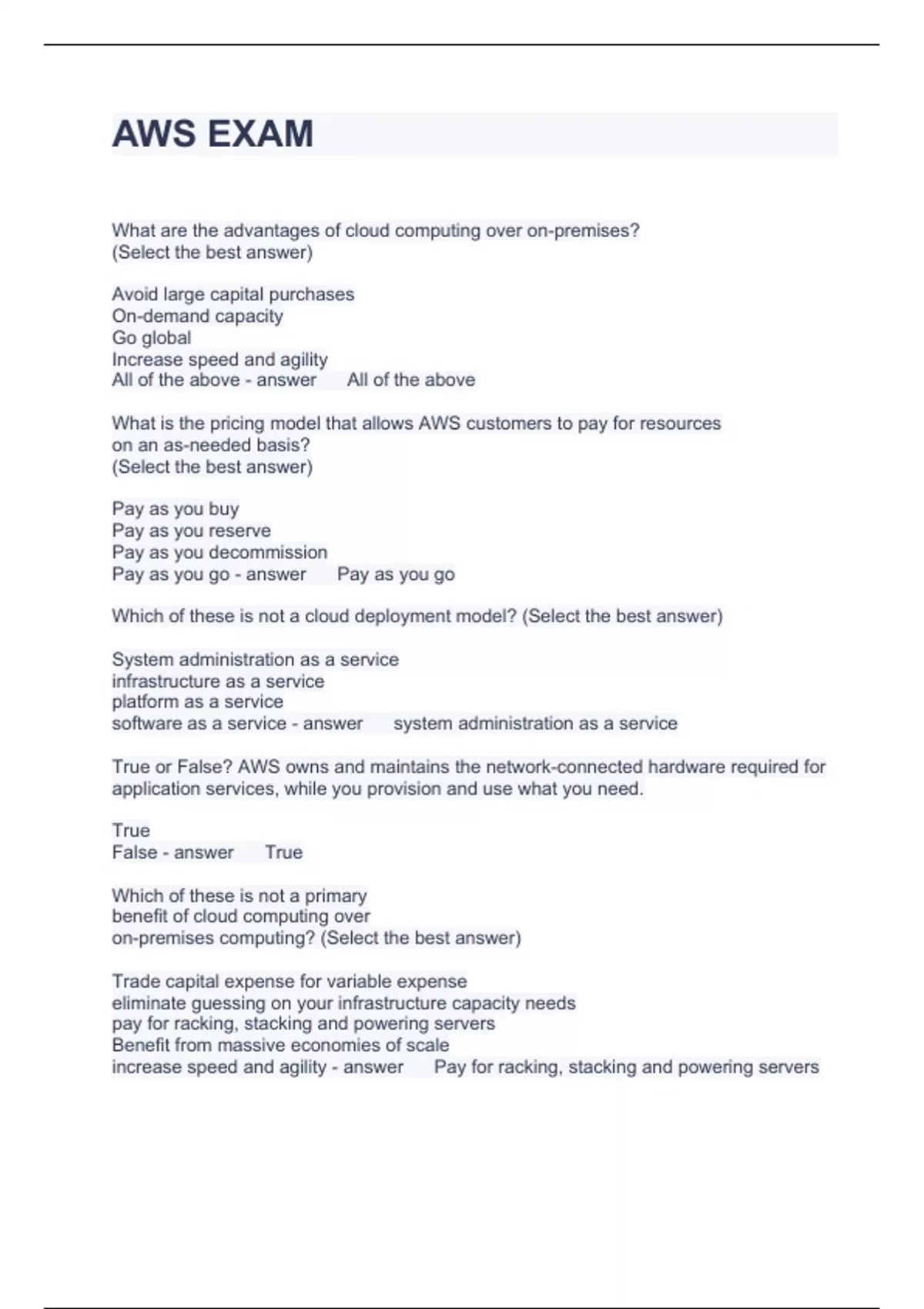 AWS EXAM QUESTIONS VERIFIED 2023 - AWS - Stuvia US