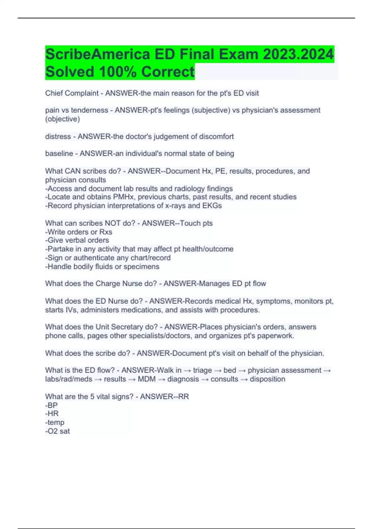 ScribeAmerica ED Final Exam 2023.2024 Solved 100% Correct ...