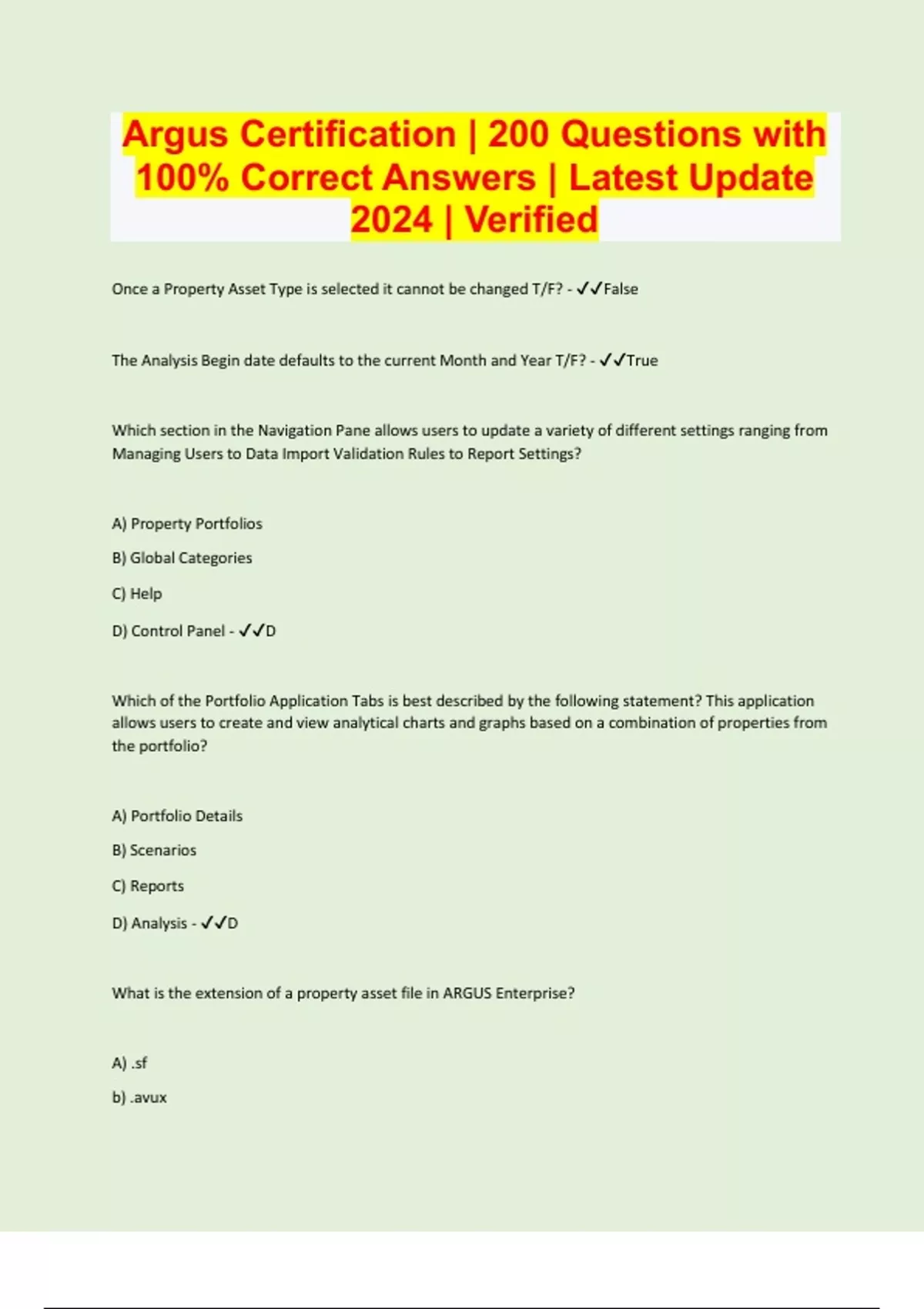 Argus Certification | 200 Questions with 100% Correct Answers | Latest ...