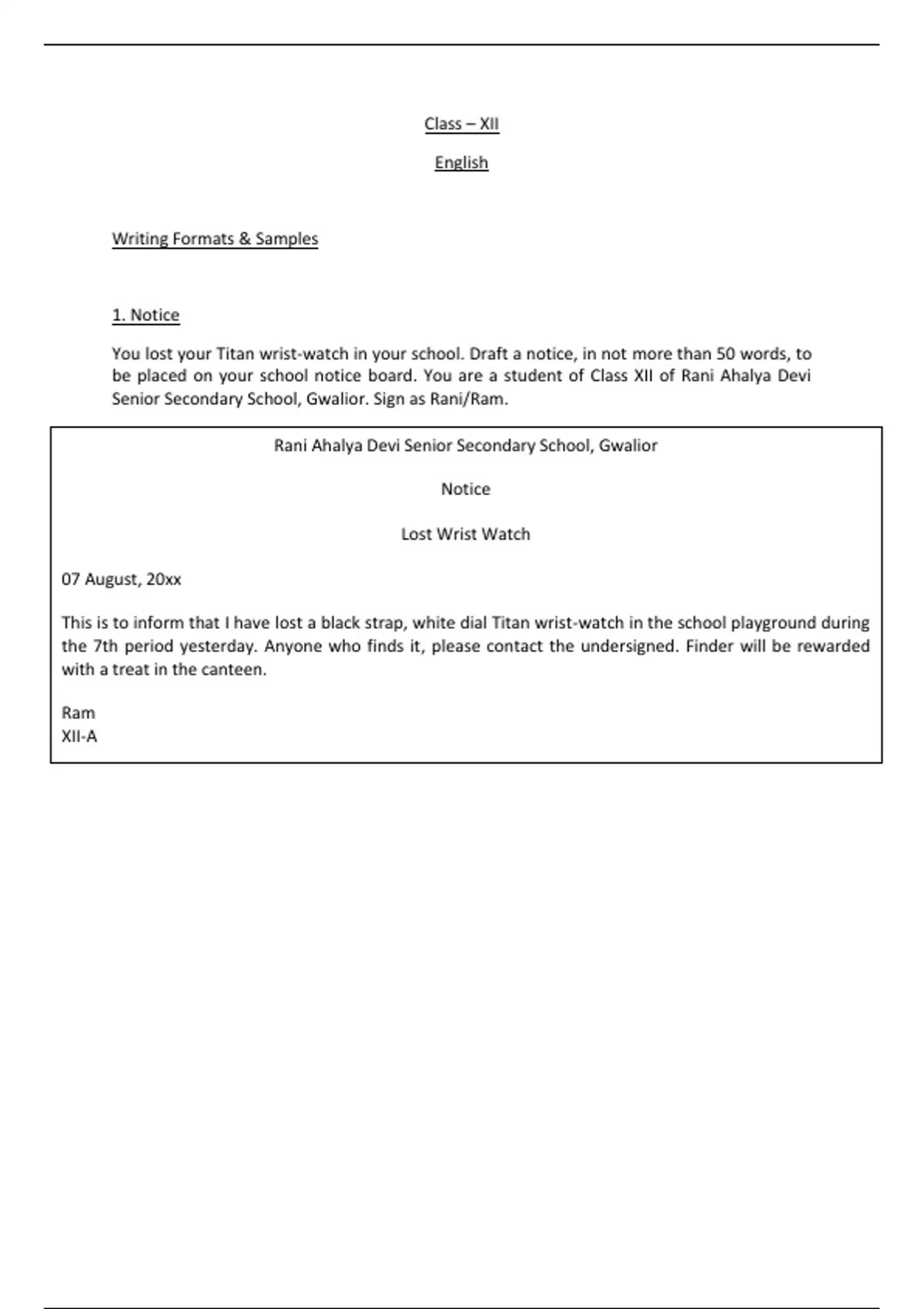 English writing formats for class XII - Eng301 - Stuvia US
