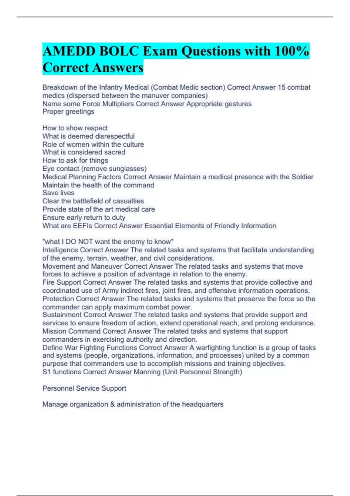 AMEDD BOLC Exam Questions with 100% Correct Answers - AMEDD BOLC ...