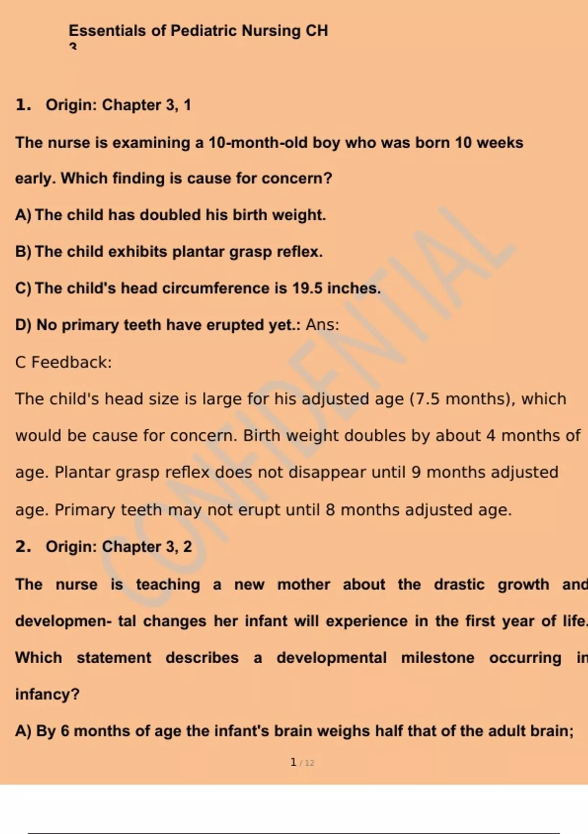 Essentials of Pediatric Nursing CH 3 Questions and Answers - Pediatric ...