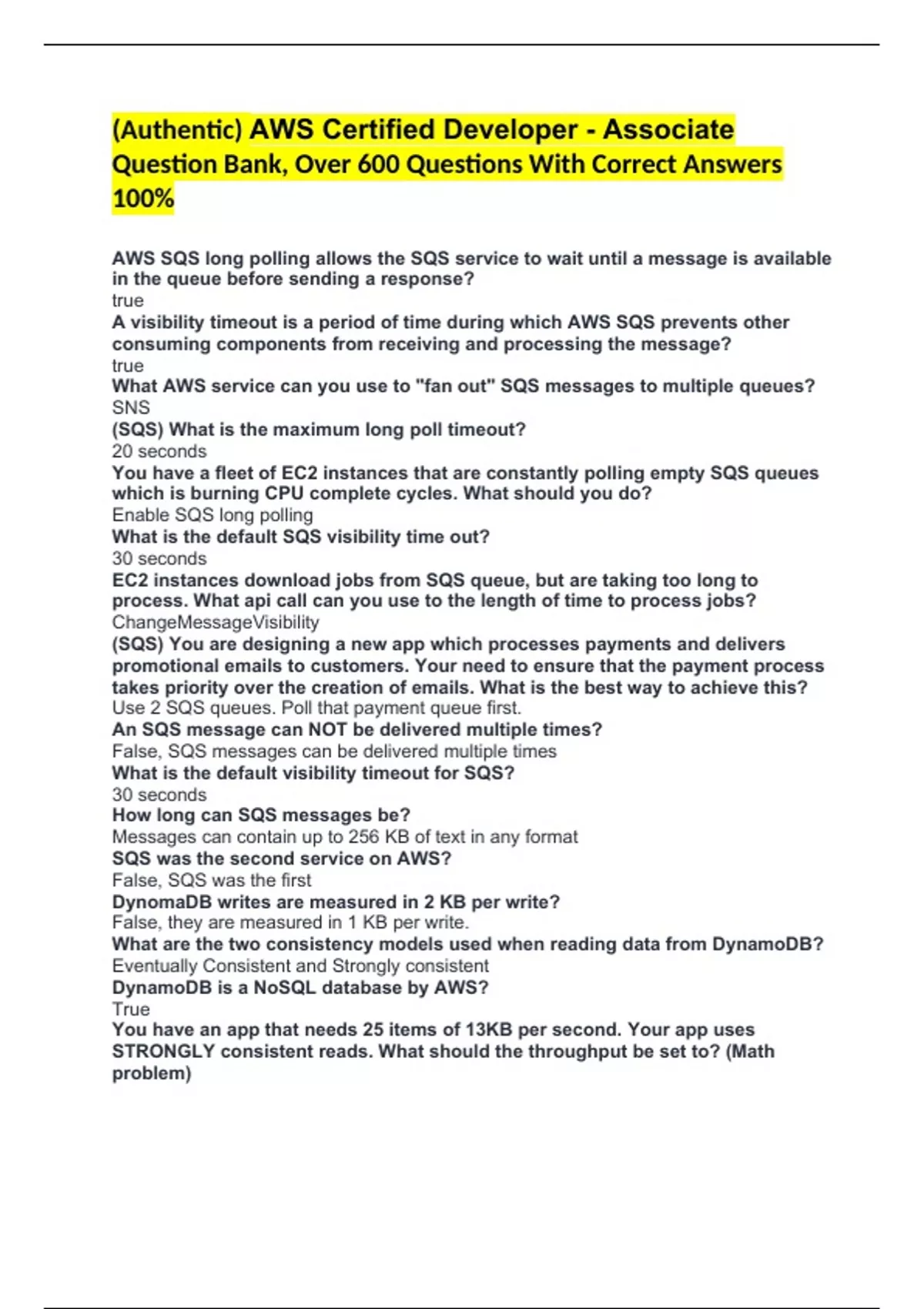 (Authentic) AWS Certified Developer - Associate Question Bank, Over 600 ...