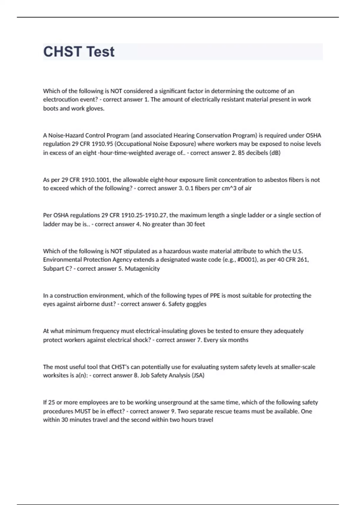 CHST Test Question and answers correctly solved 2023/2024 - Chst ...