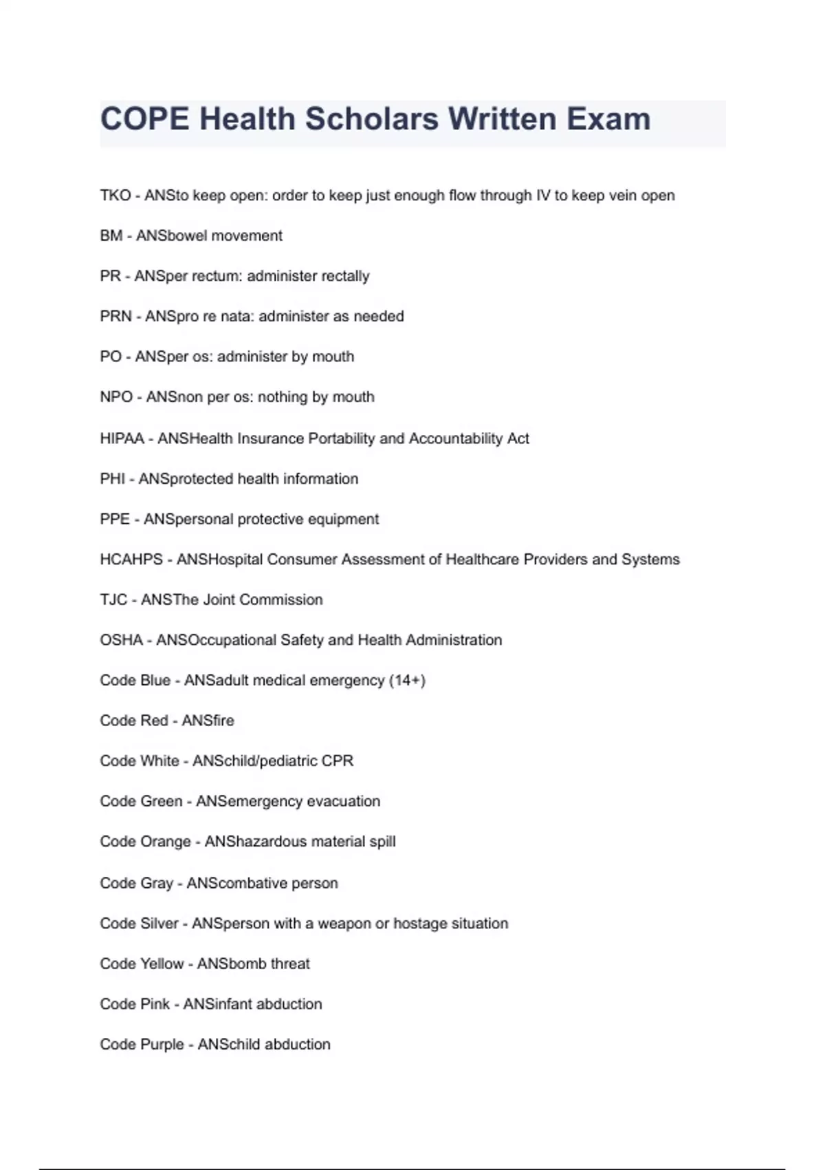 COPE Health Scholars Written Exam 2023/2024 rated A+ - COPE HEALTH ...