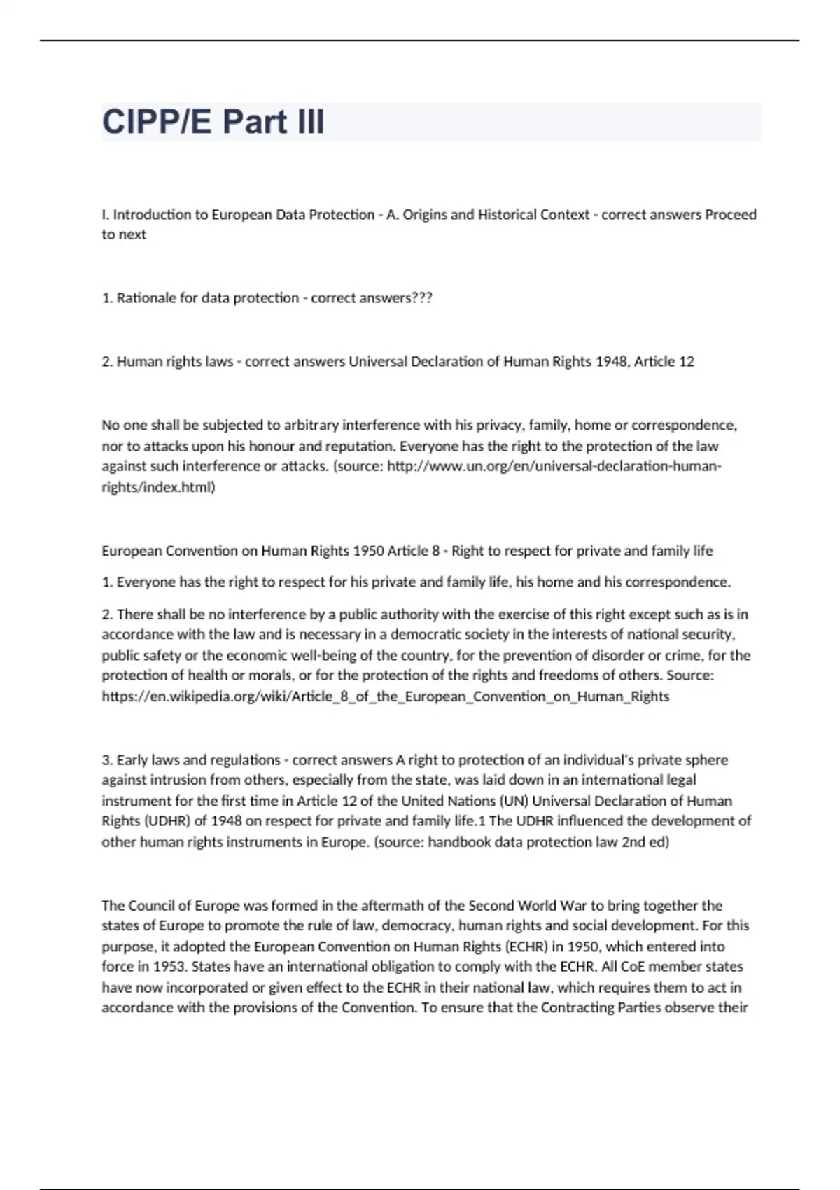 CIPP/E Part III questions with answers rated A+ 2023/2024 - CIPP/E - Stuvia US