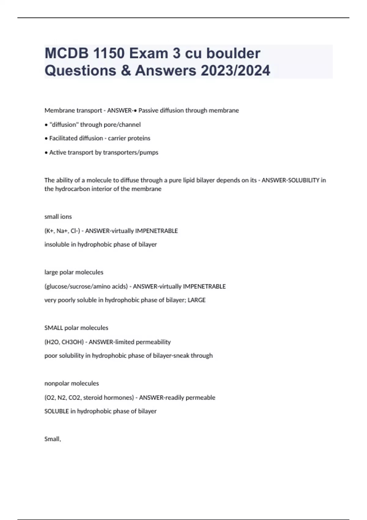 MCDB 1150 Exam 3 cu boulder Questions & Answers 2023/2024 - MCDB 1150 - Stuvia US