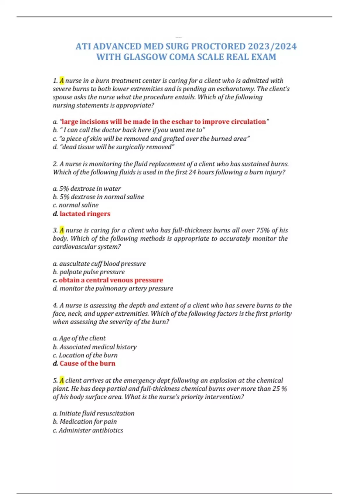 ATI ADVANCED MED SURG PROCTORED 2023/2024 WITH GLASGOW COMA SCALE REAL ...