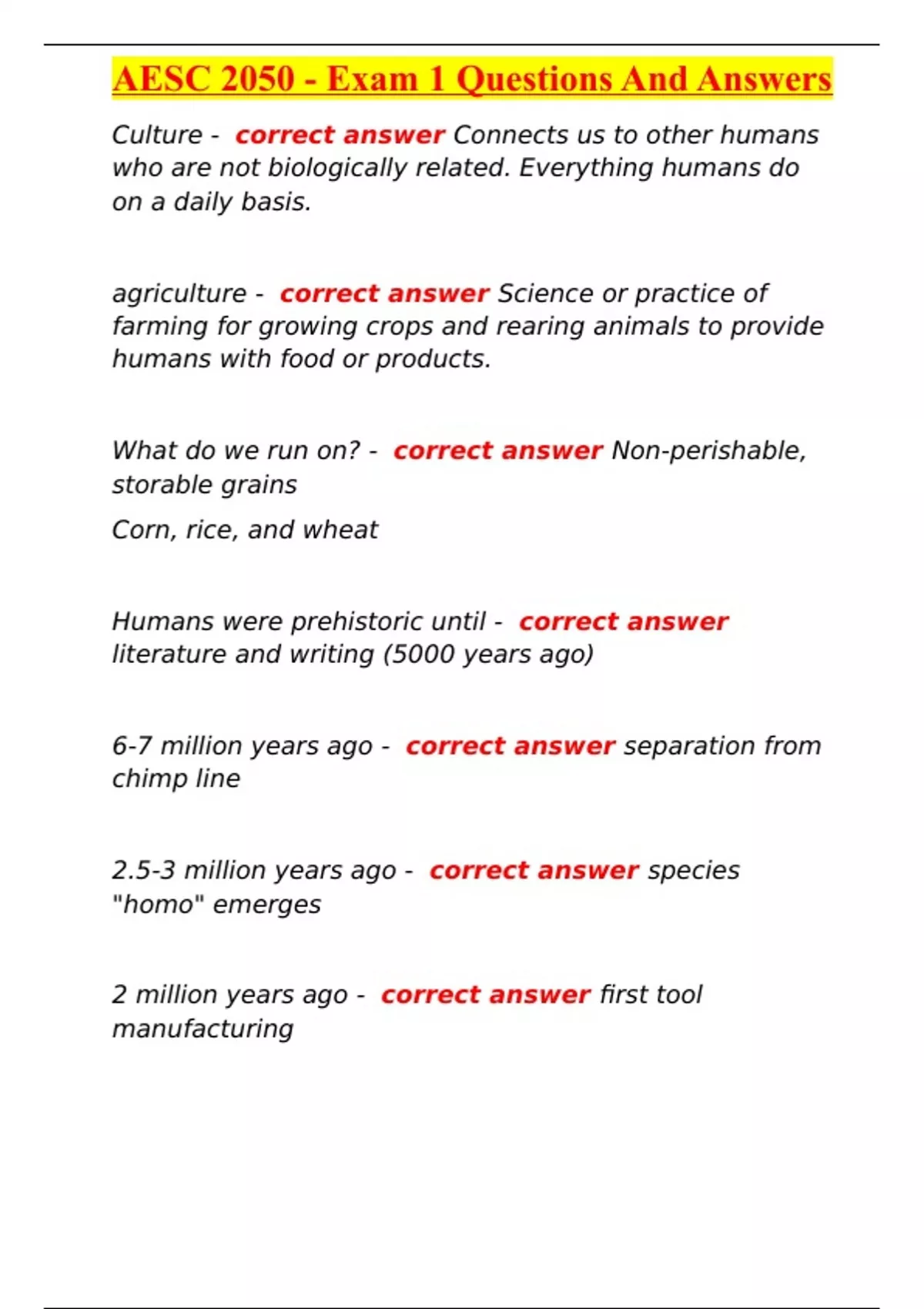AESC 2050 - Exam 1 Questions And Answers - AESC 2050 - - Stuvia US
