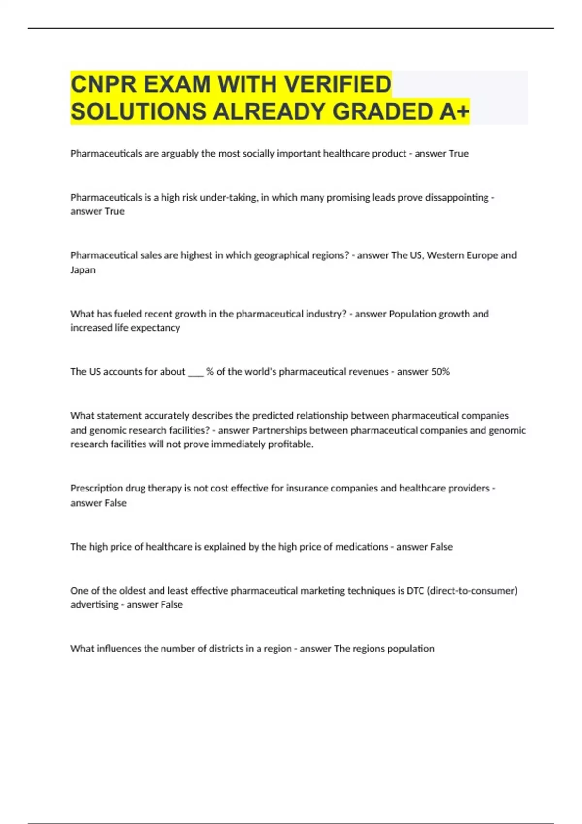 CNPR EXAM WITH VERIFIED SOLUTIONS ALREADY GRADED A+ 2024 - CNPR - Stuvia US