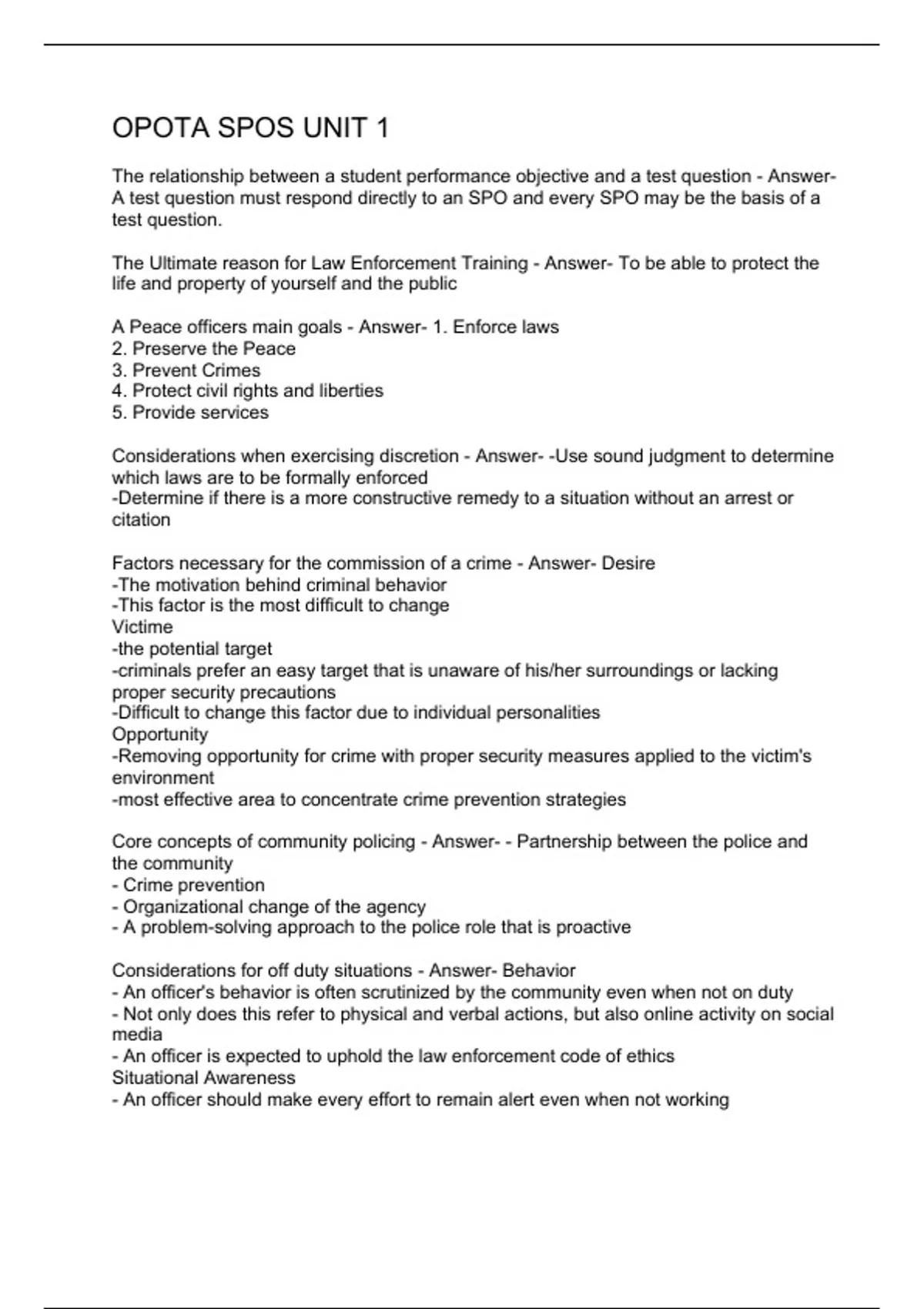 OPOTA SPOS UNIT 1 Q&A 2023/24 - OPOTA SPOS - Stuvia US