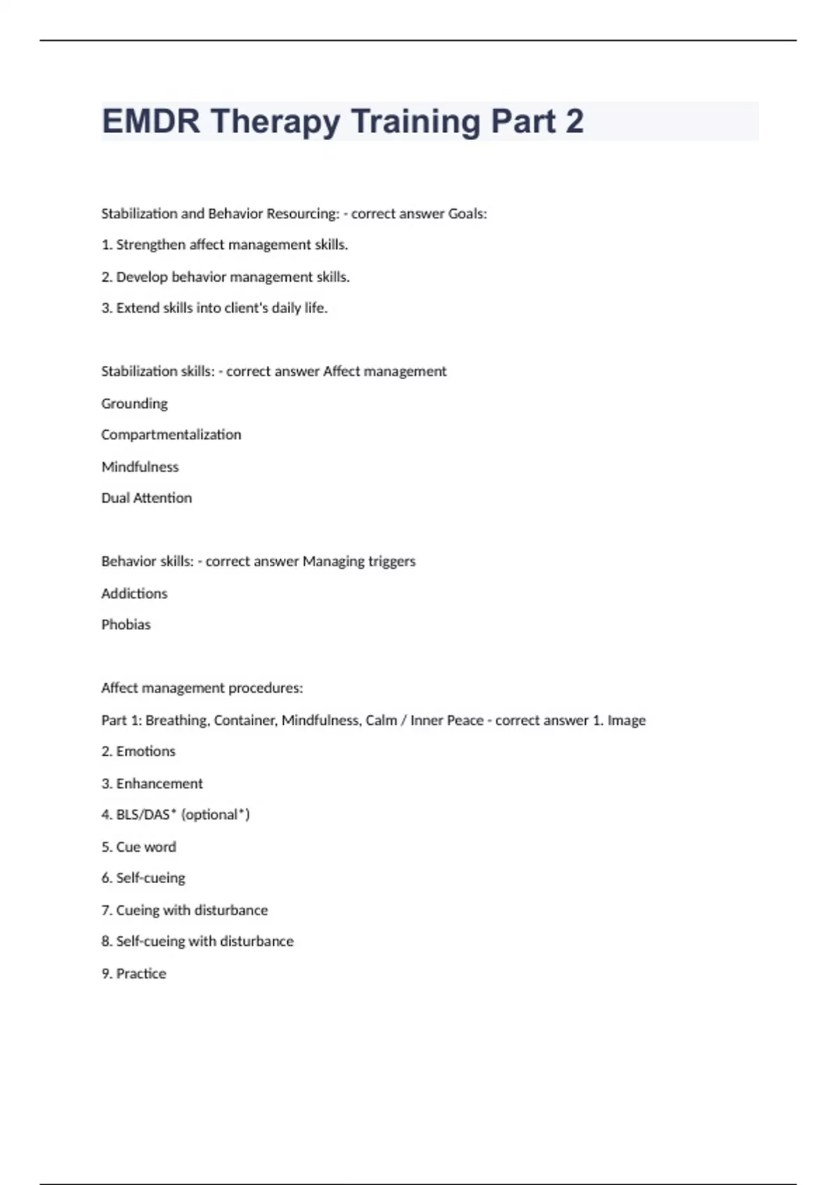 EMDR Therapy Training Part 2 Question and answers correctly solved 2023 ...