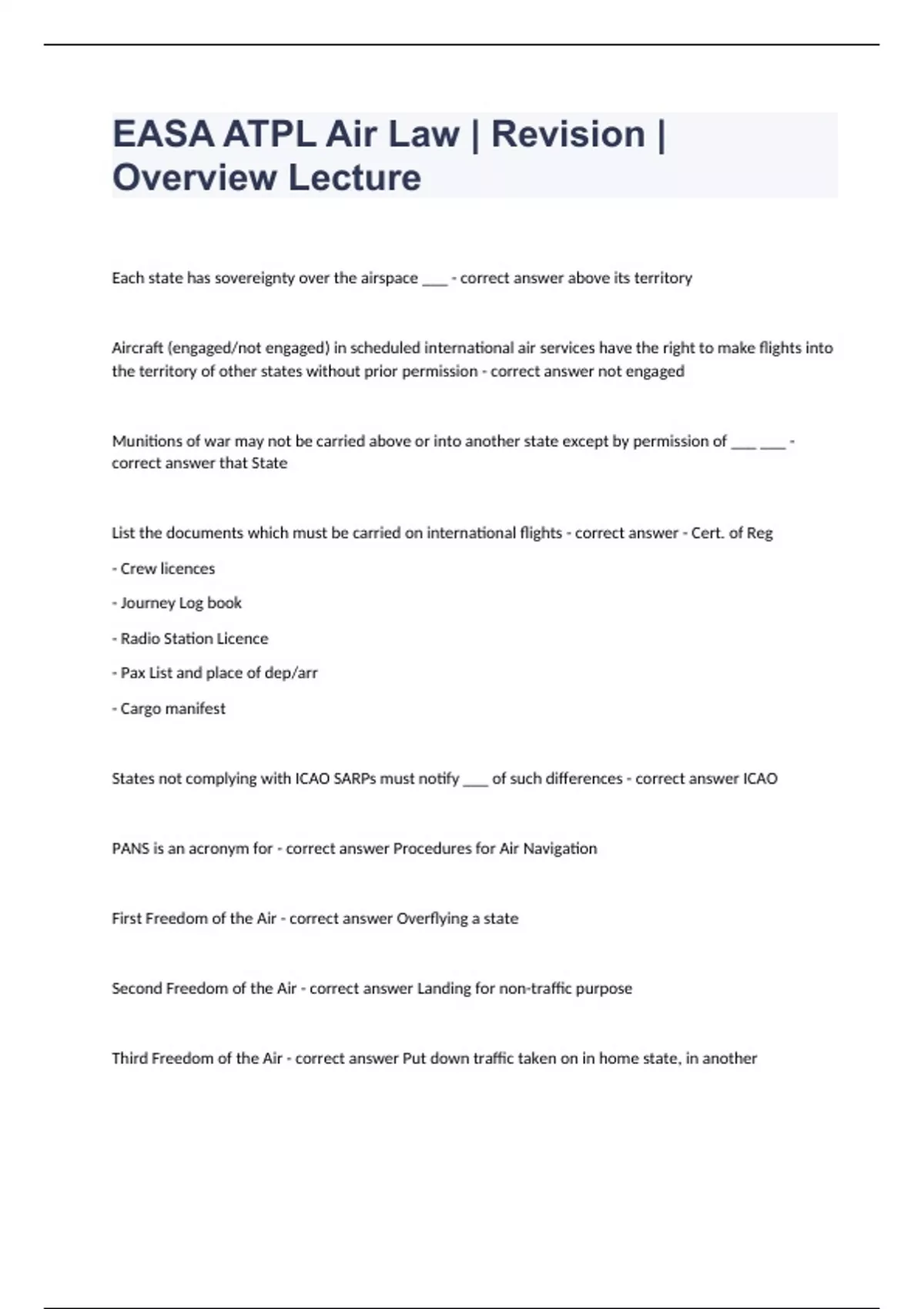 EASA ATPL Air Law | Revision | Overview Lecture fully solved 2023/2024 ...