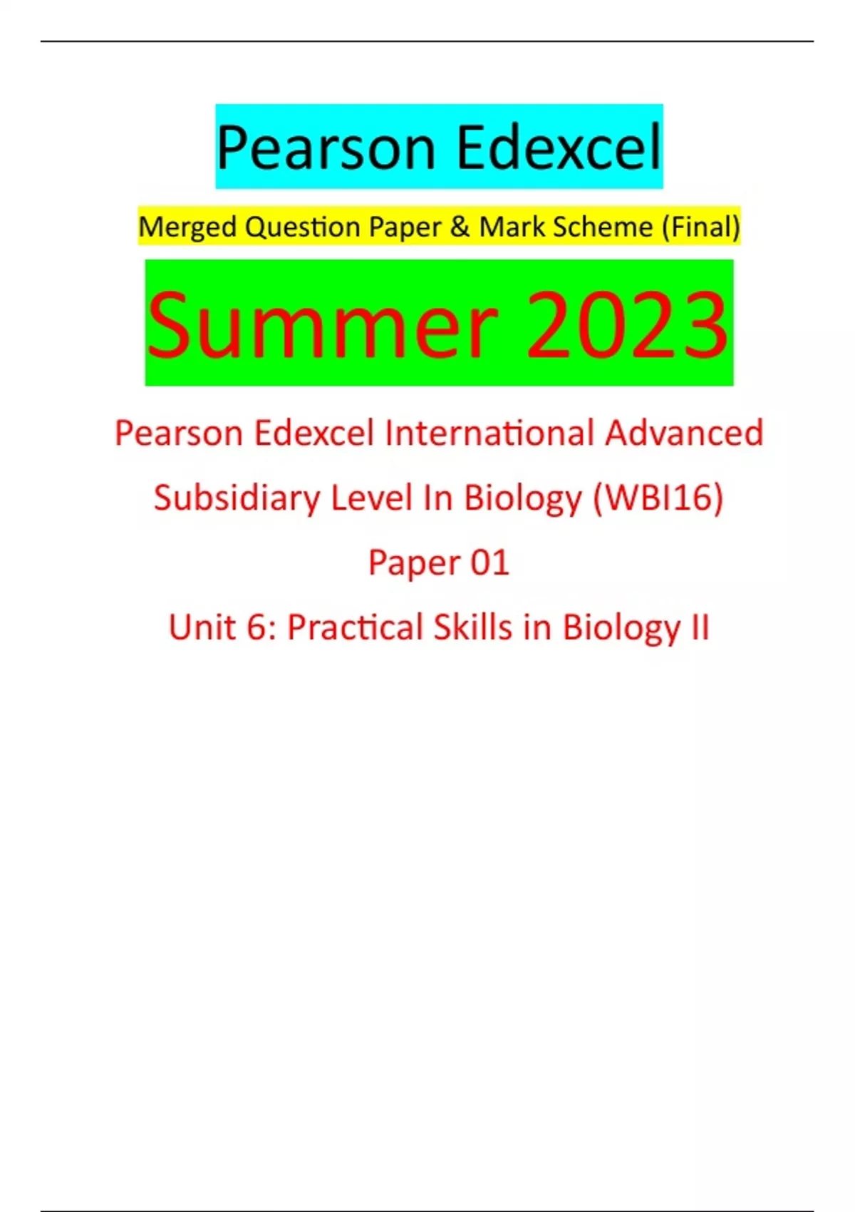Pearson Edexcel Merged Question Paper & Mark Scheme (Final) Summer 2023 ...