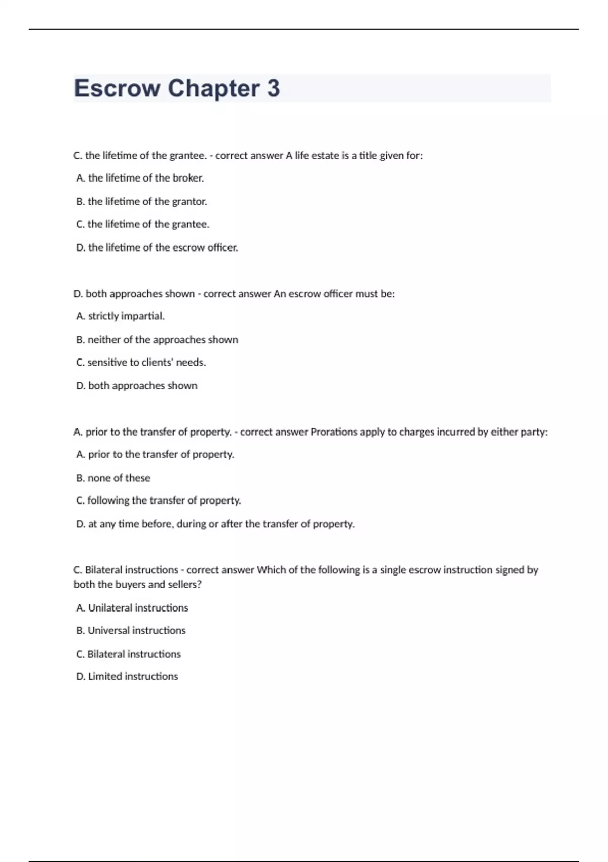 Escrow Chapter 3 Question and answers correctly solved 2023/2024 - ESCROW CHAPTER 1 - Stuvia US