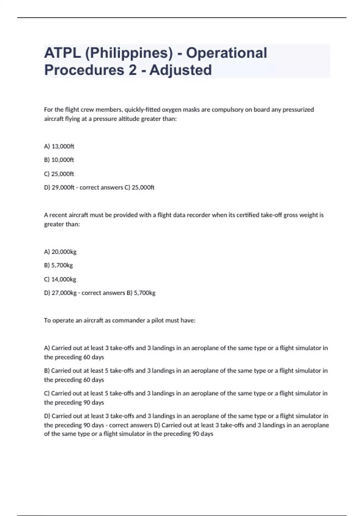 ATPL (Philippines) - Operational Procedures 2 - Adjusted questions and ...
